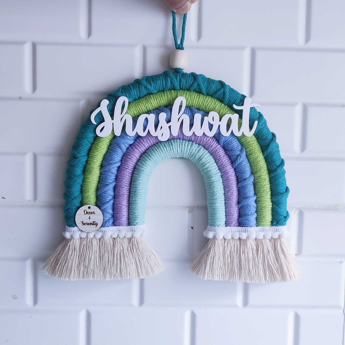 Buy Personalized Handmade Macrame Green & Purple Rainbow Kids Name ...