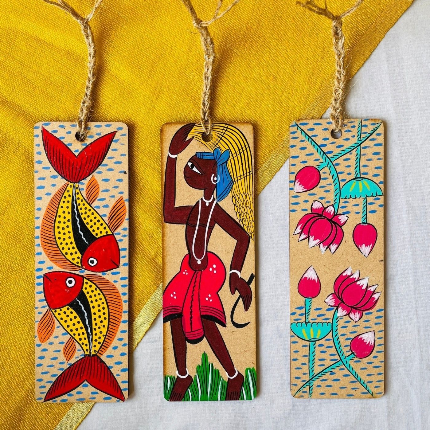 Buy Hand-Painted Pattachitra Farmer Motif Mdf Wood Bookmark | Set Of 3 ...