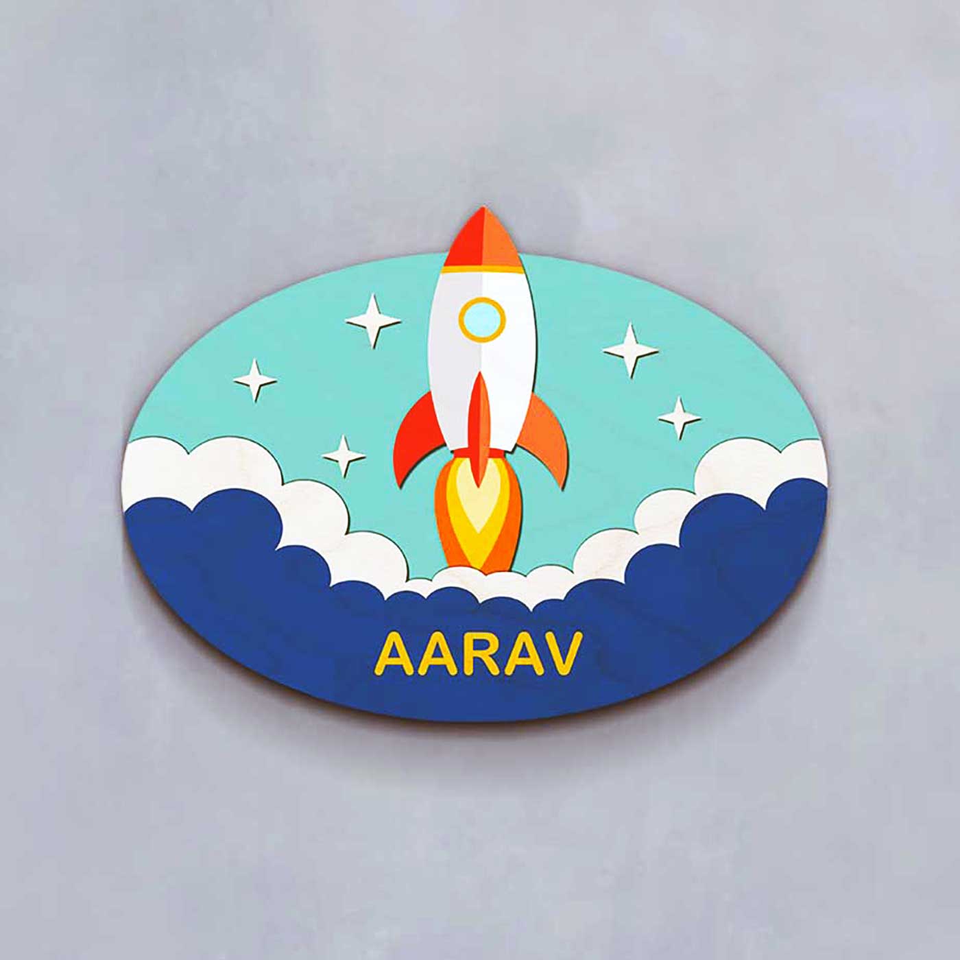 Buy Personalised Rocket Theme 3D Oval Kids Nameplate Online On Zwende