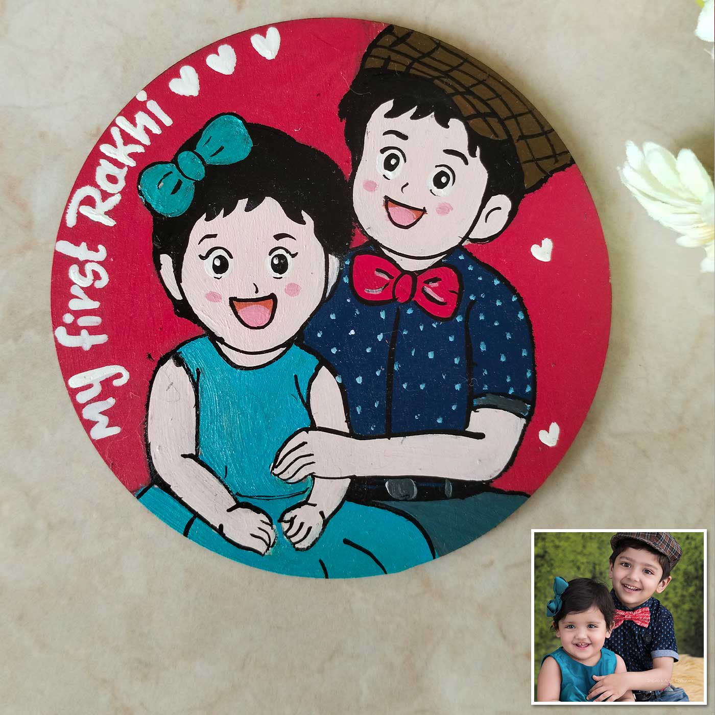 Buy Photo Personalized Hand-Painted My First Rakhi Design Mdf Wood ...