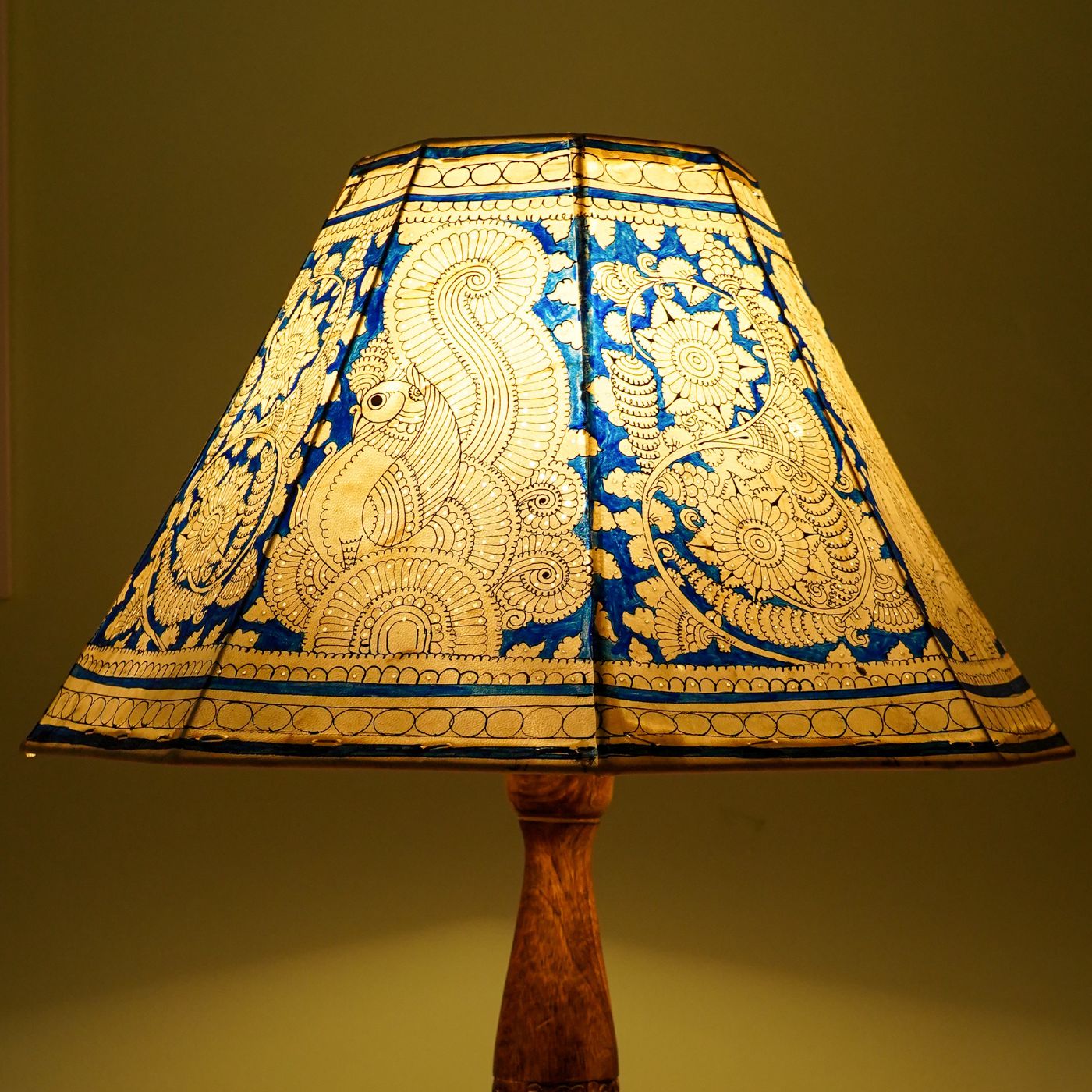 Buy Blue Floral Peacock Hand Painted Tholu Bommalata Lamp Shade | 16 ...