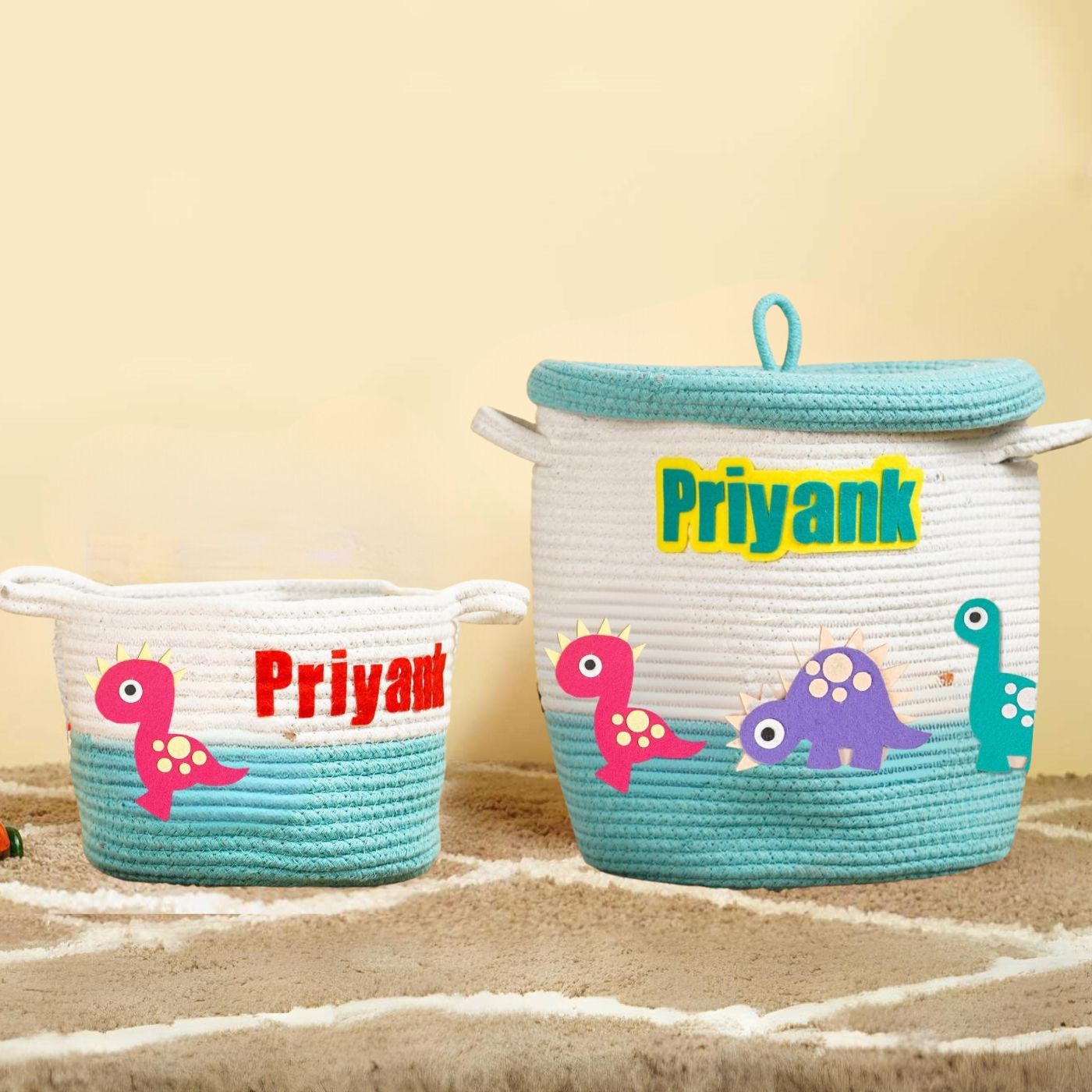 Buy Handmade Personalized Dinosaur Themed Kids Rope Basket Online On Zwende