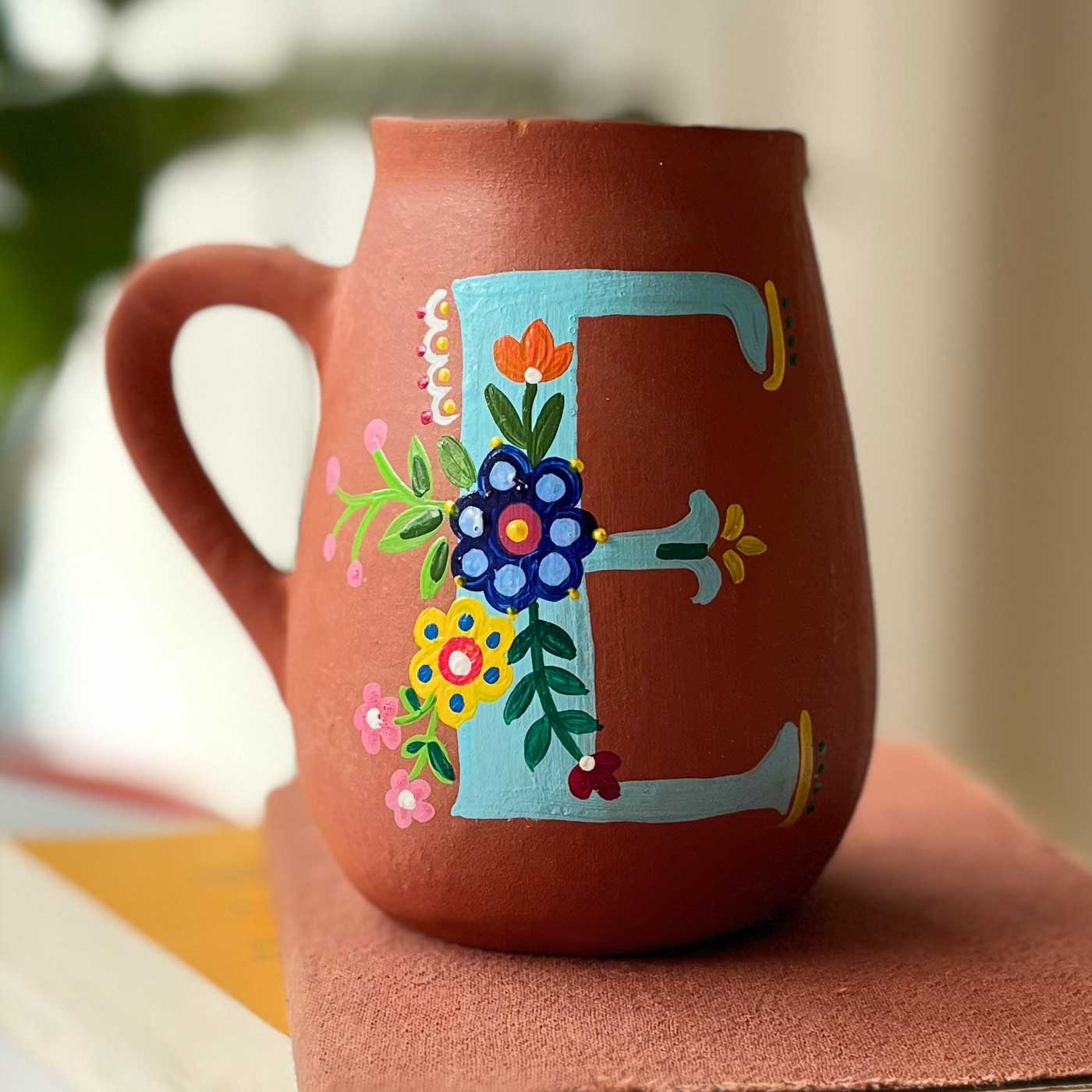 Buy Personalized Hand-painted Floral Theme Monogram Terracotta Mug - E ...