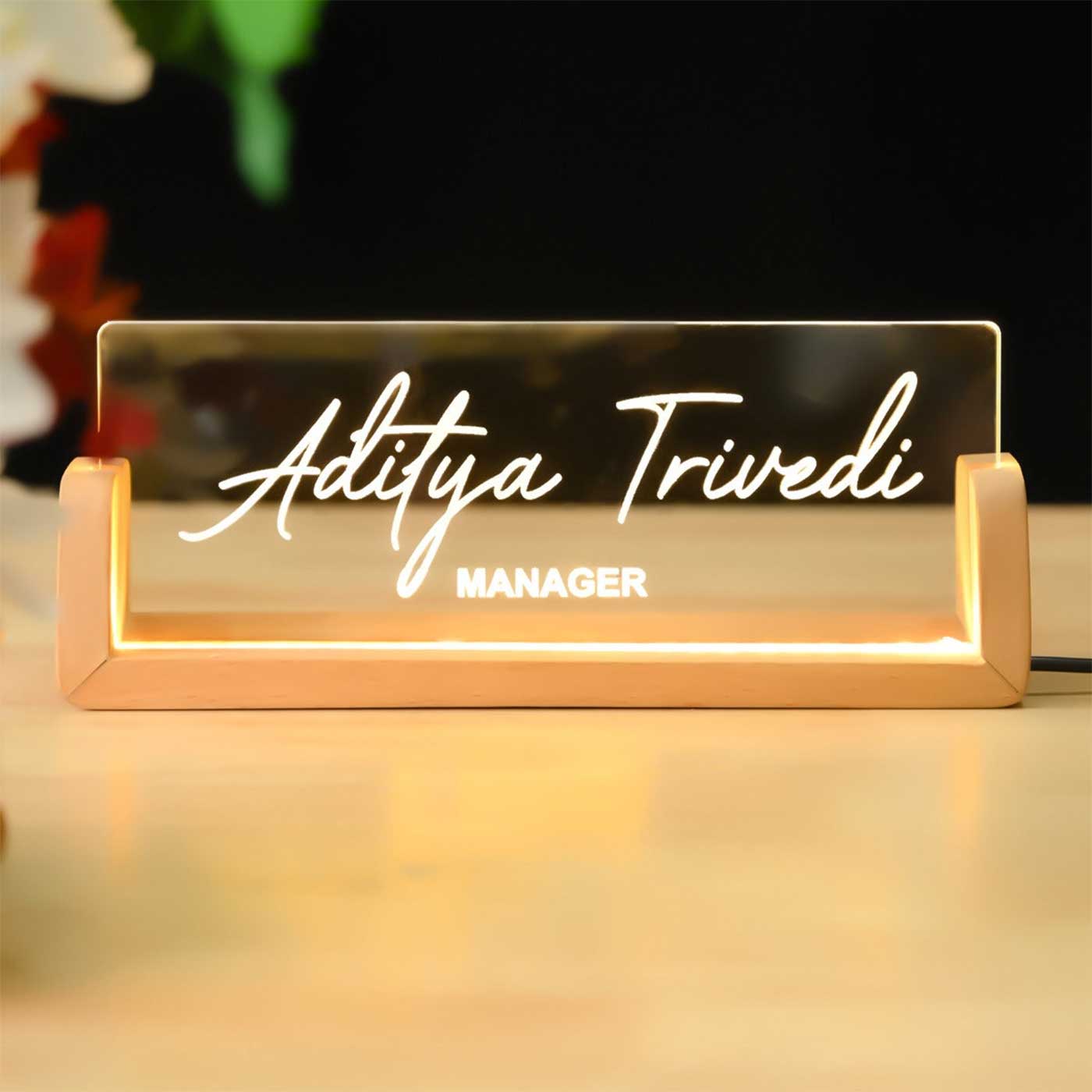 Buy Personalized Profession Sleek Glass Desk Nameplate With LED Light ...