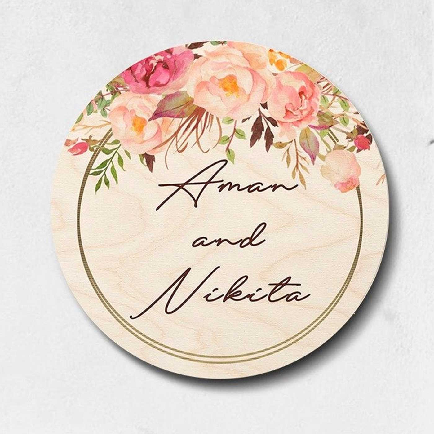Buy Printed Pink Floral Wooden Round Nameplate For Couples Online On Zwende