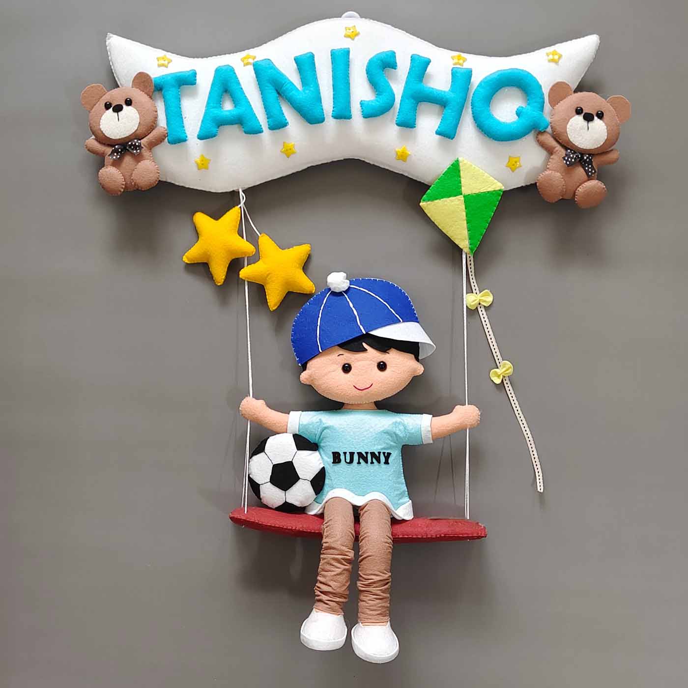 Buy Hand-stitched Felt Kids Swing Name Plate for Boys Online On Zwende