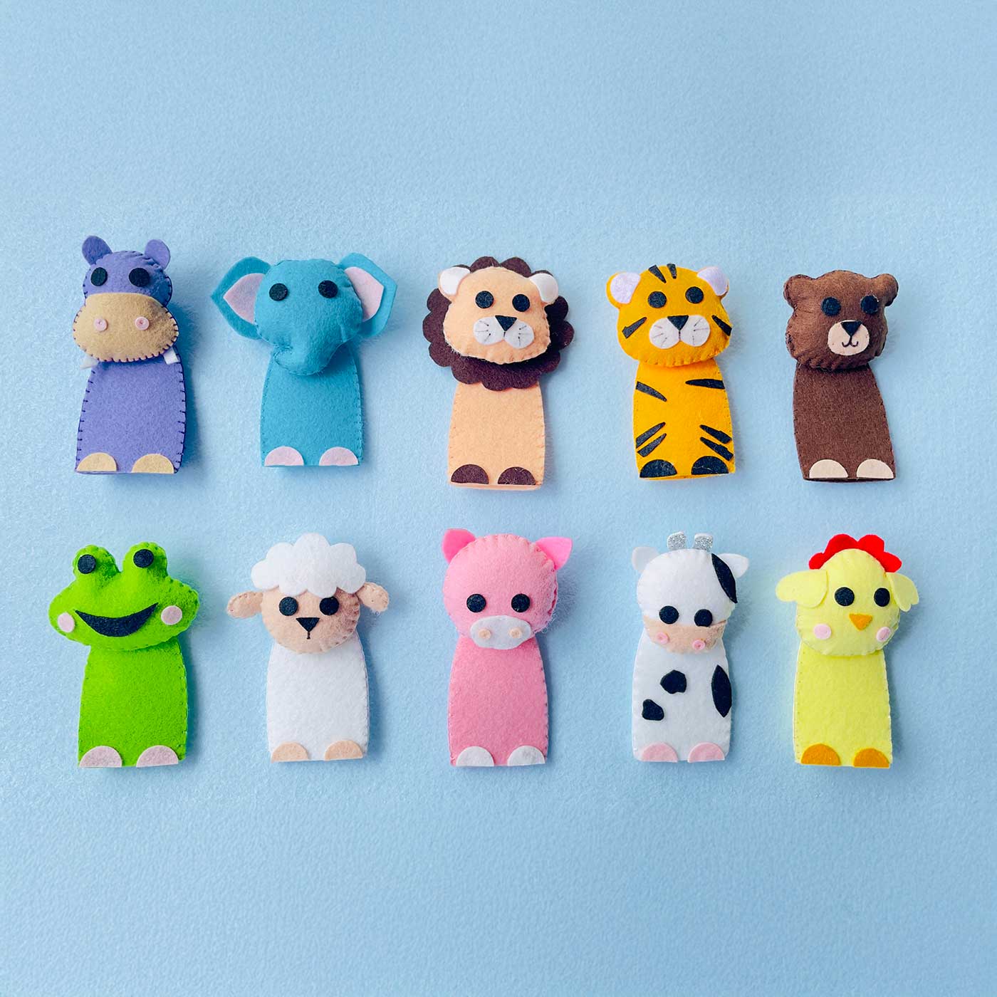 Buy Handmade Animal Theme Felt Finger Puppet | Set Of 10 Online On Zwende