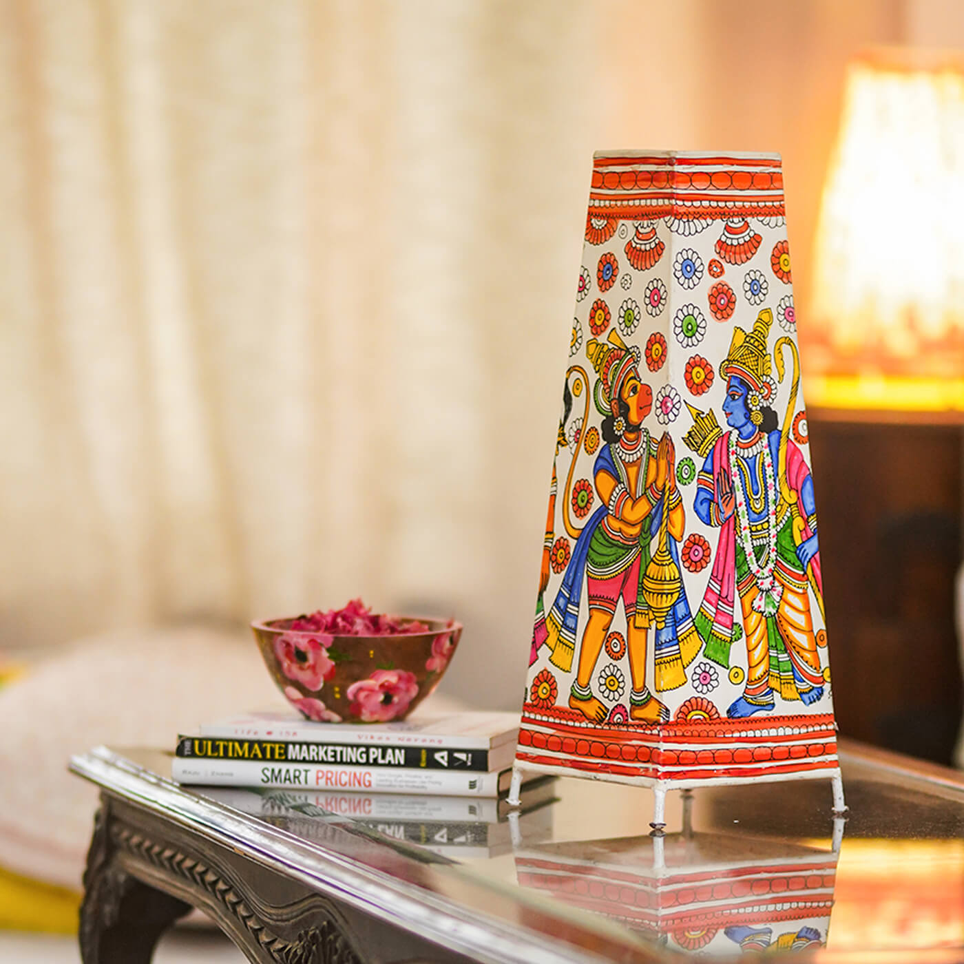 Buy Ramayana Hand Painted Tholu Bommalata Trapezium Lamp | 17 inches ...