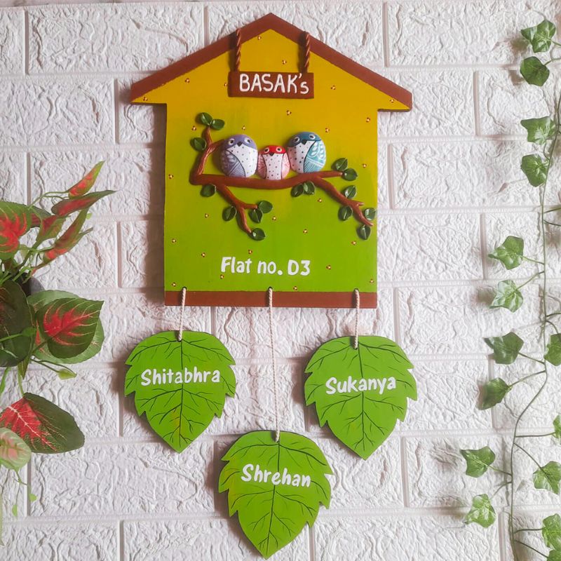 Buy Handcrafted Personalised Leaf Themed Nameplate Online On Zwende