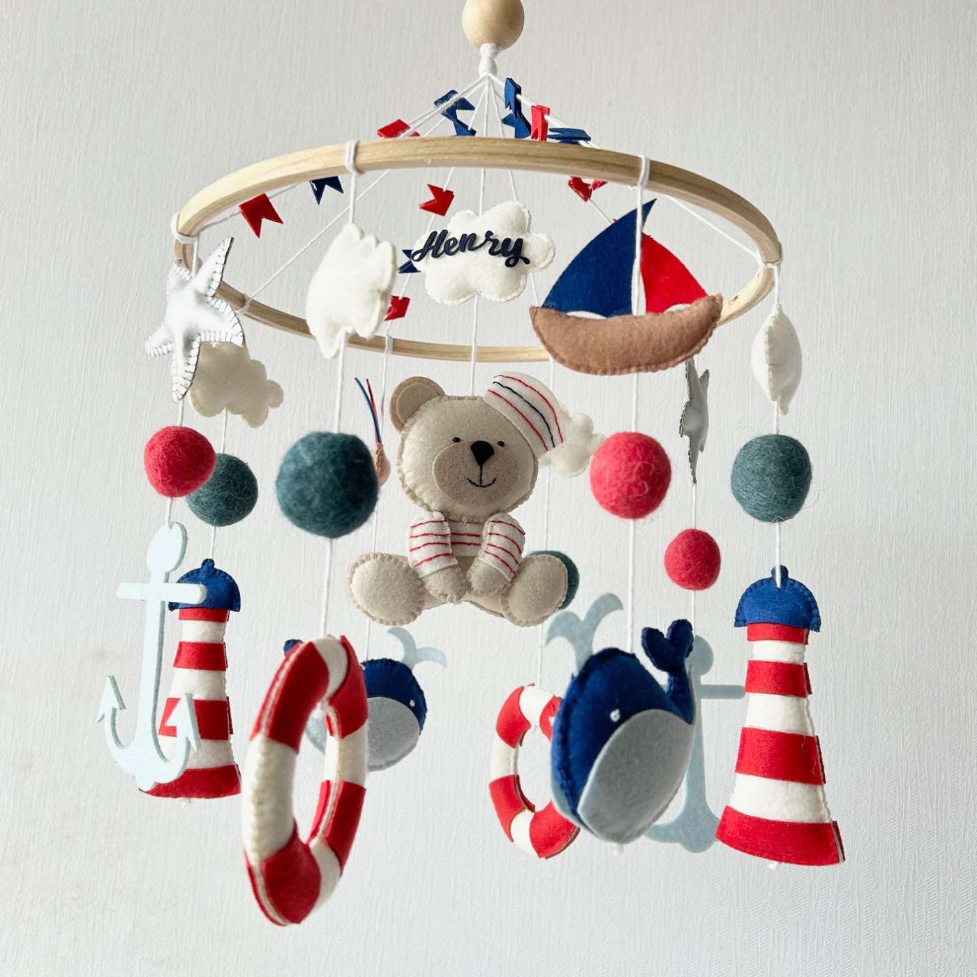 Buy Personalized Handmade Nautical Captain Teddy Felt Cot Mobile For ...