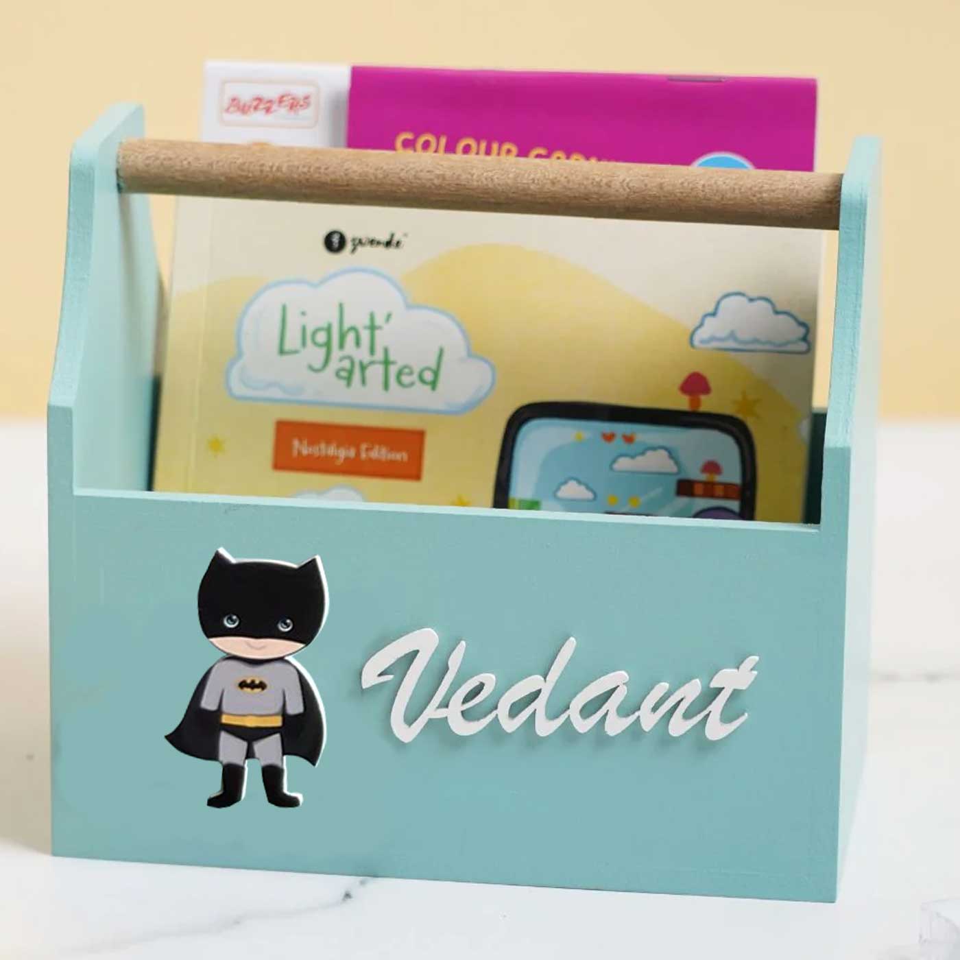 Buy Personalized Wooden Superhero Theme Storage Caddy For Kids Online ...
