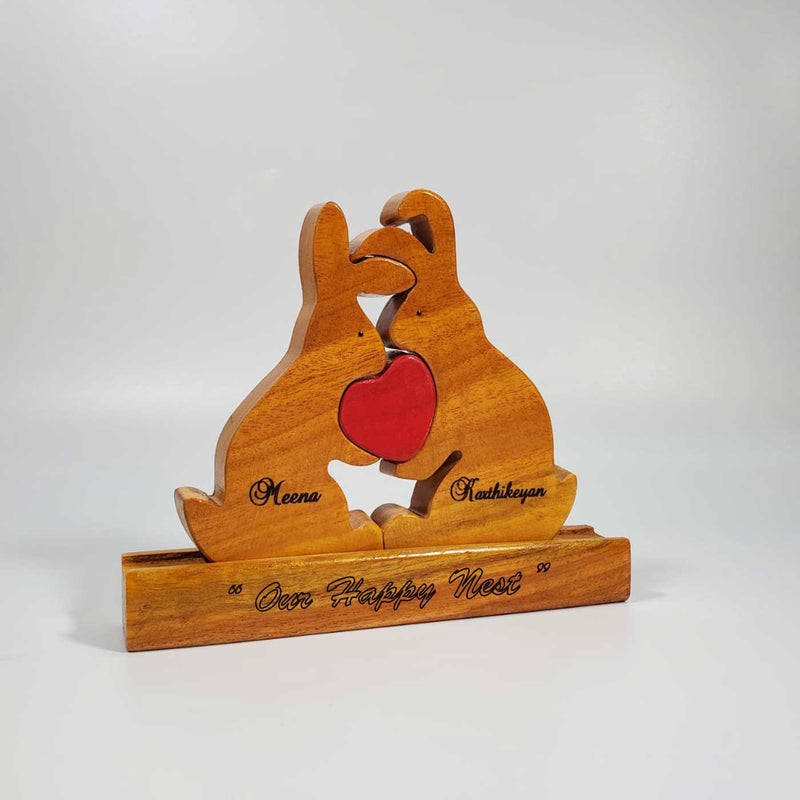 Personalized Rabbit Couple Neem Wood Figurine Keepsake – Zwende