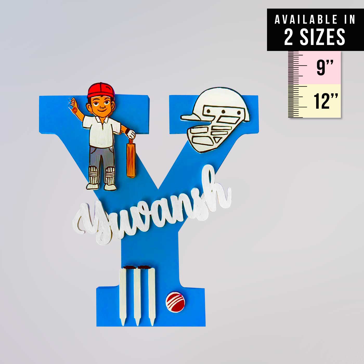 Buy Handcrafted Personalized Kids Cricket Themed Monogram MDF Nameplate ...