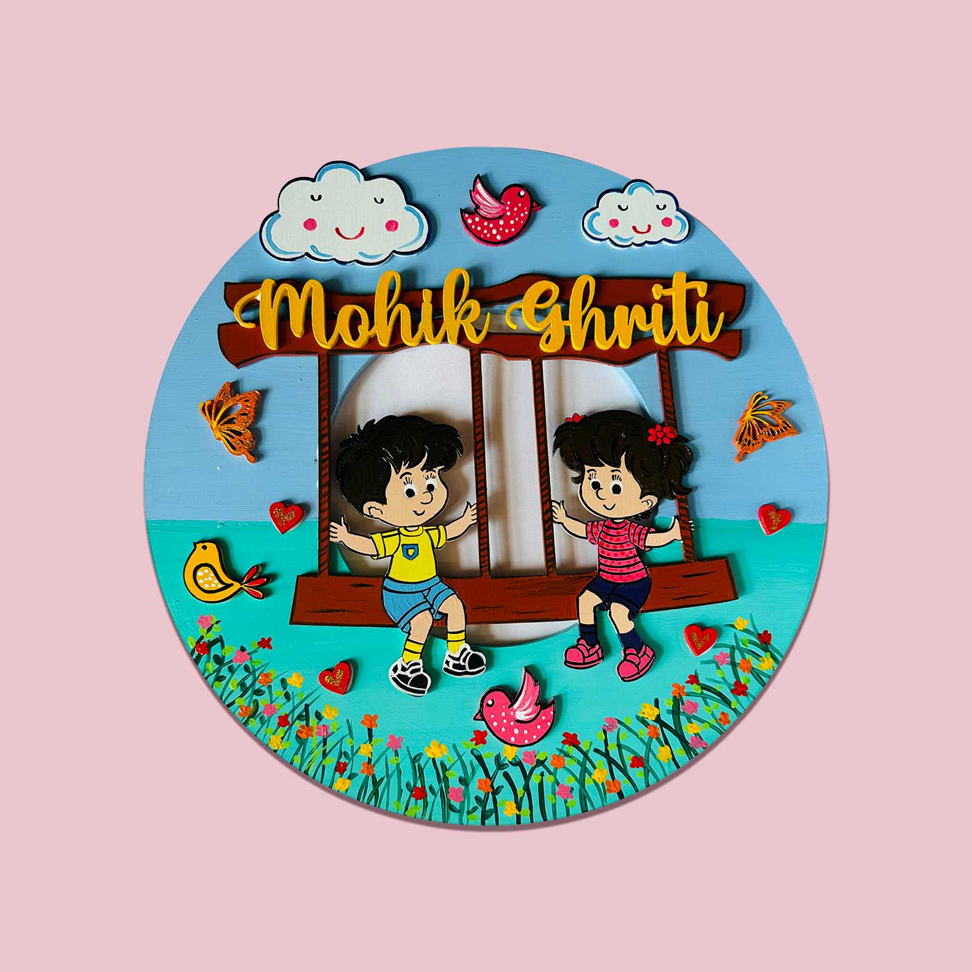 Buy Hand Painted Personalized Siblings Theme Kids Nameplate Online On ...