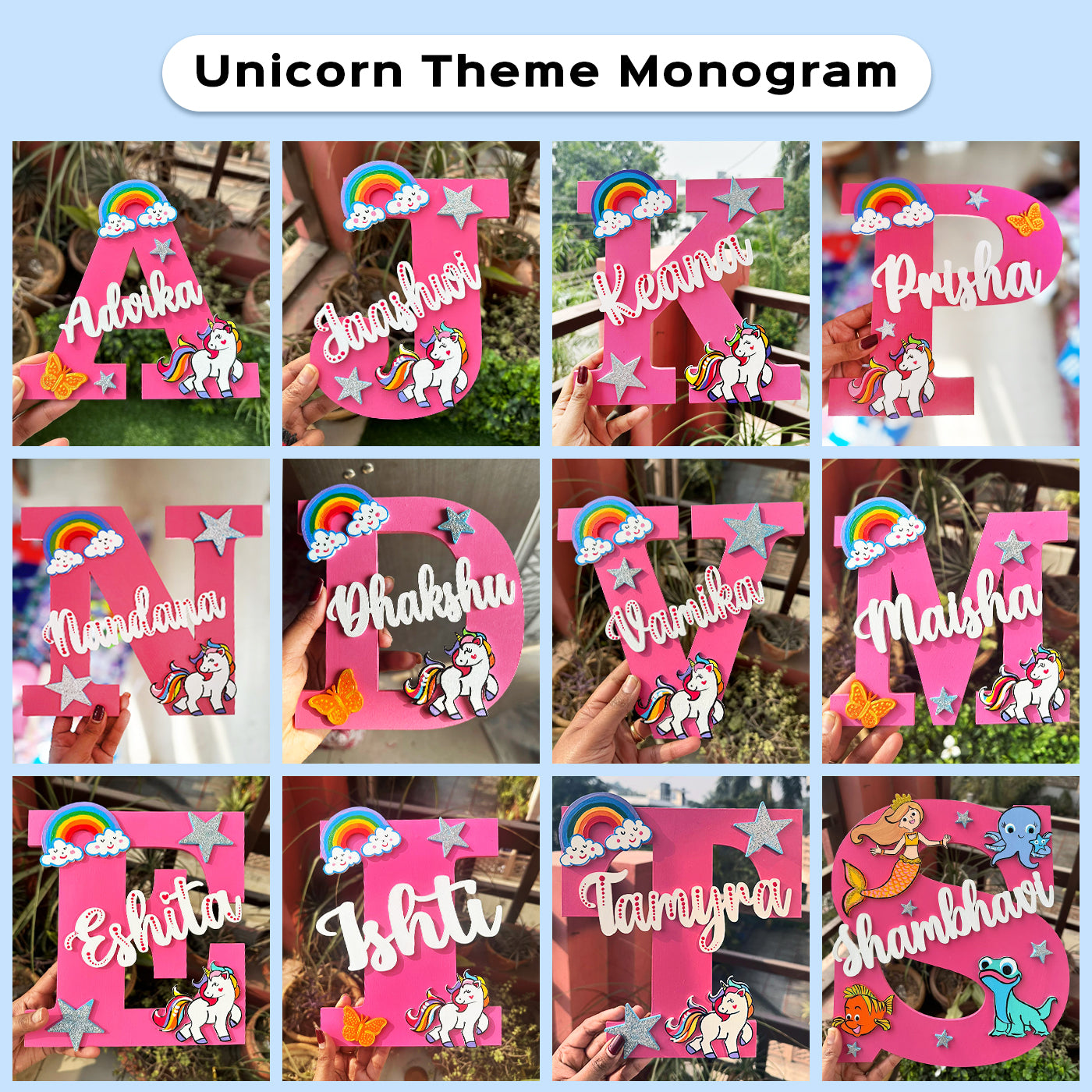 Buy Hand Painted Personalised Kids Unicorn & Rainbow Themed Monogram ...