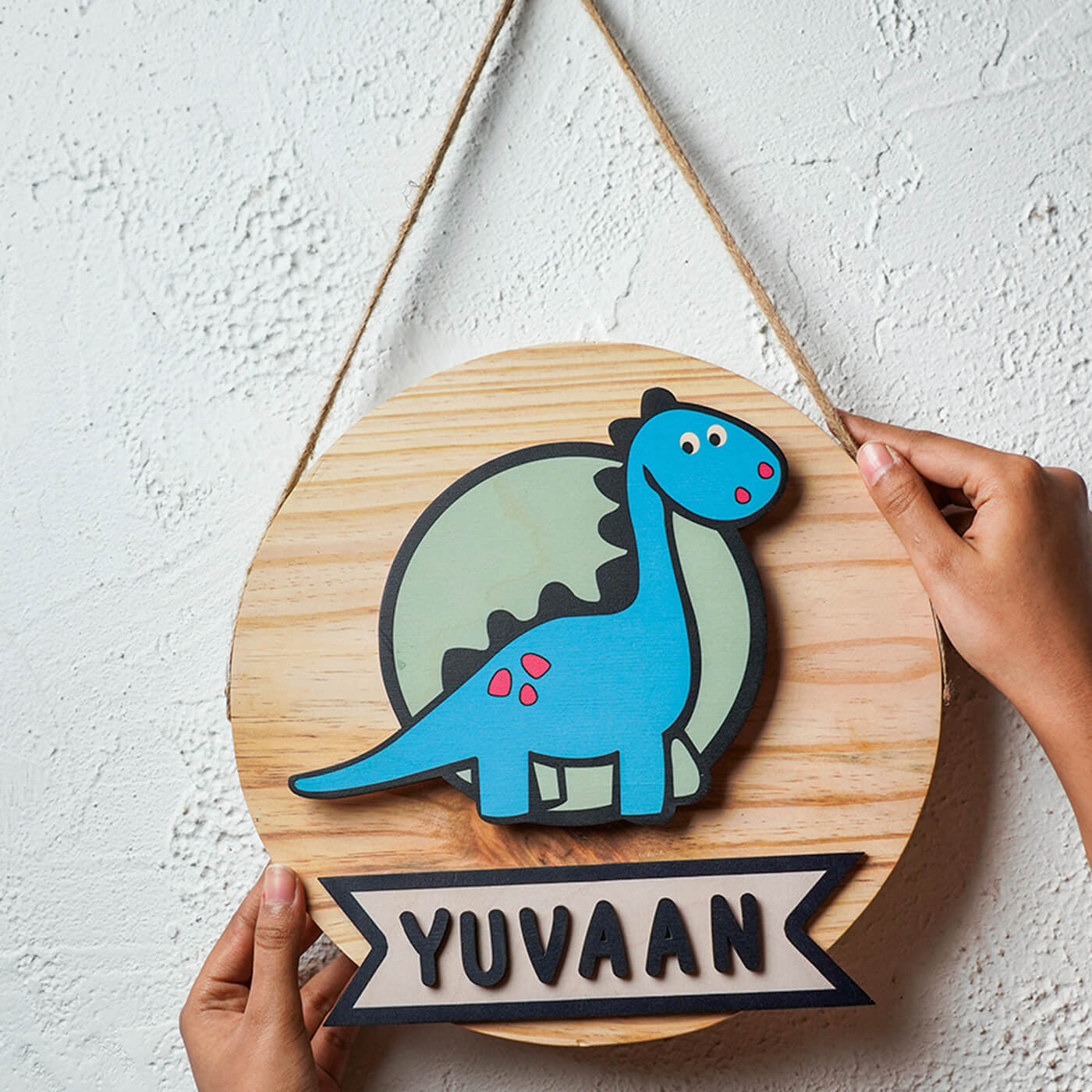 Buy Kids Circular 3D Dinosaur Themed Nameplate with Lights Online On Zwende