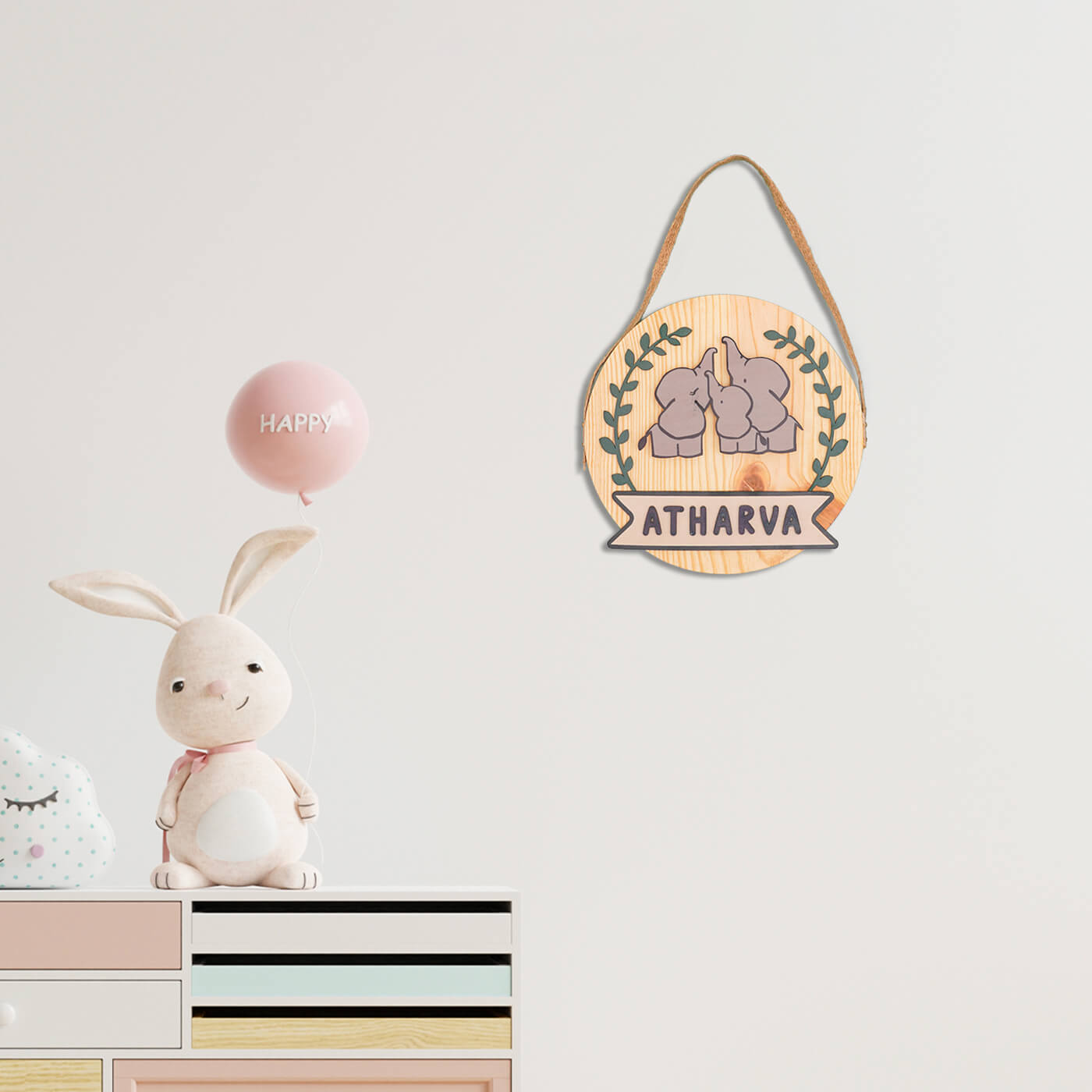 Buy Kids Circular 3D Elephant Themed Nameplate with Lights Online On Zwende