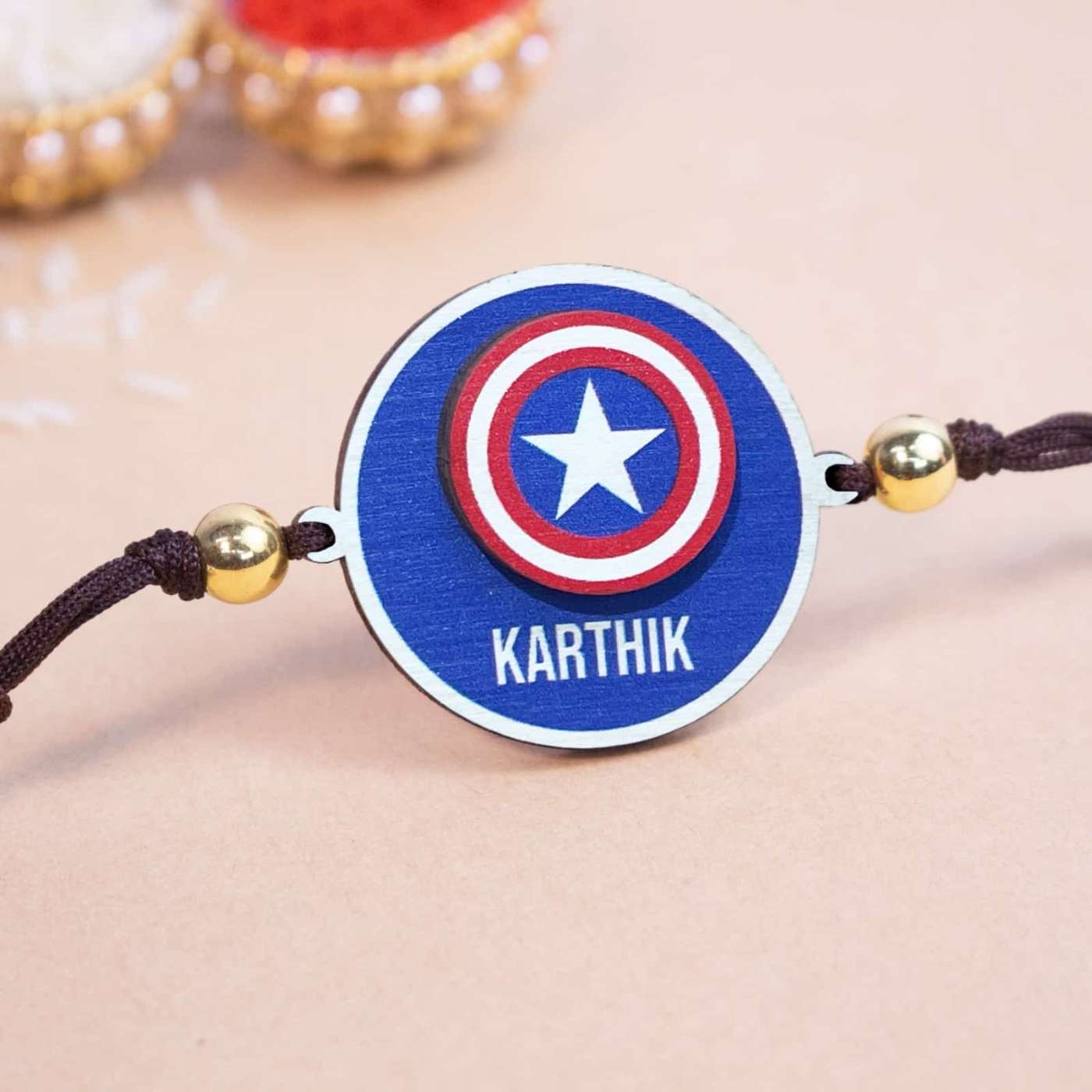 Buy Personalized Handmade Captian America Wooden Kids Rakhi With Roli ...