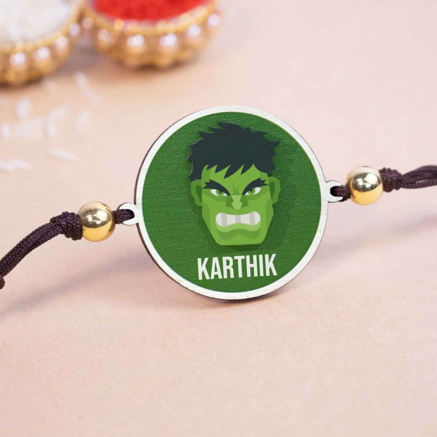 Buy Personalized Handmade Hulk Wooden Kids Rakhi With Roli Chawal ...