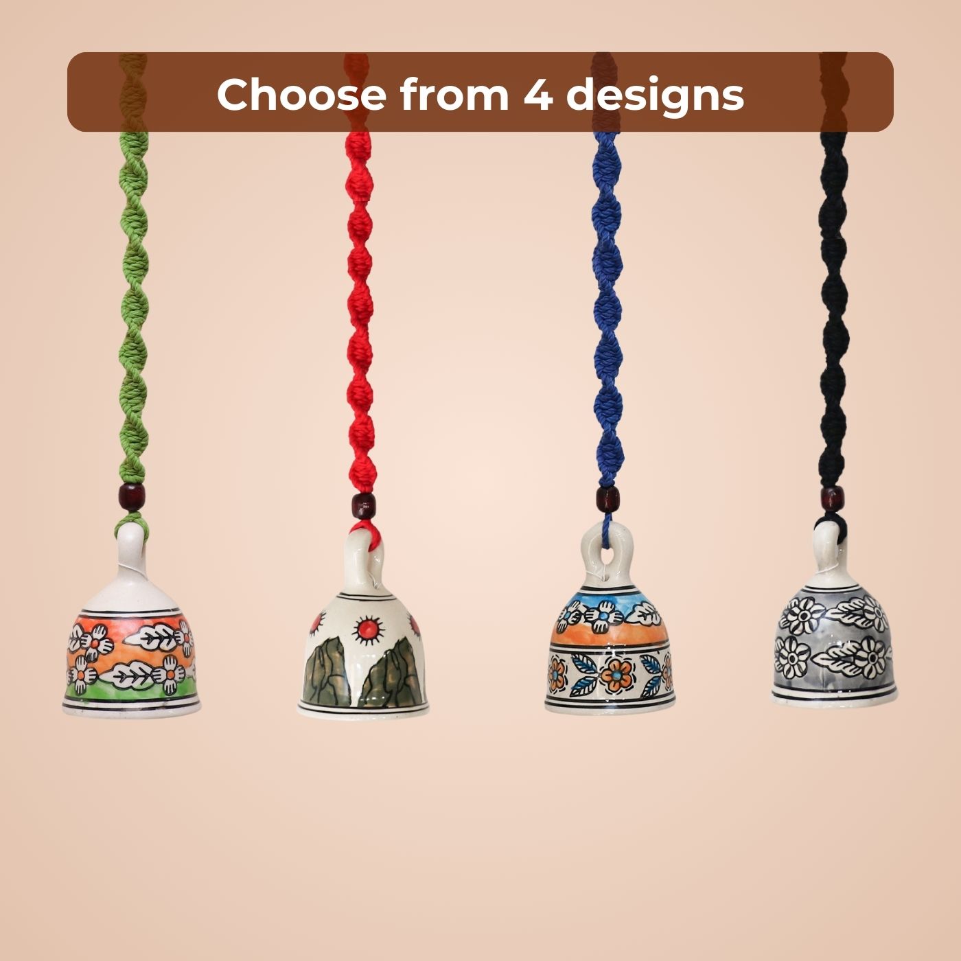 Buy Hand Painted Ceramic Bells with Macrame Rope Online On Zwende