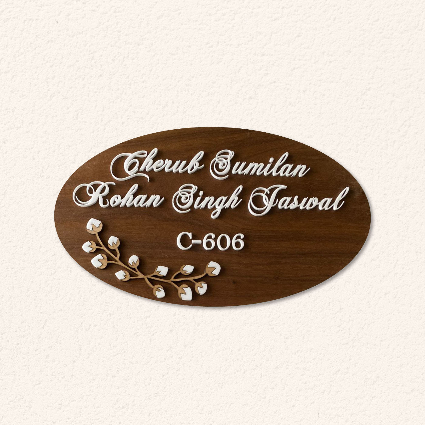 Buy Personalised Wooden Oval Floral Nameplate Online On Zwende
