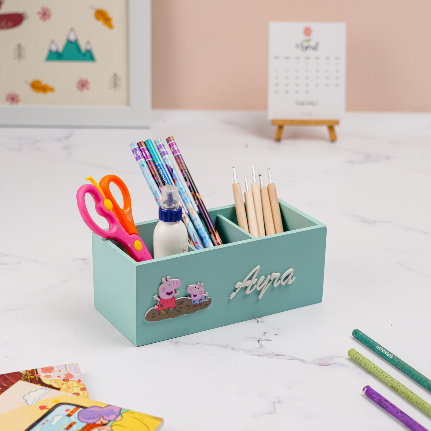 Buy Personalized Peppa Pig Theme Mdf Wood Stationery Organizer For Kids ...