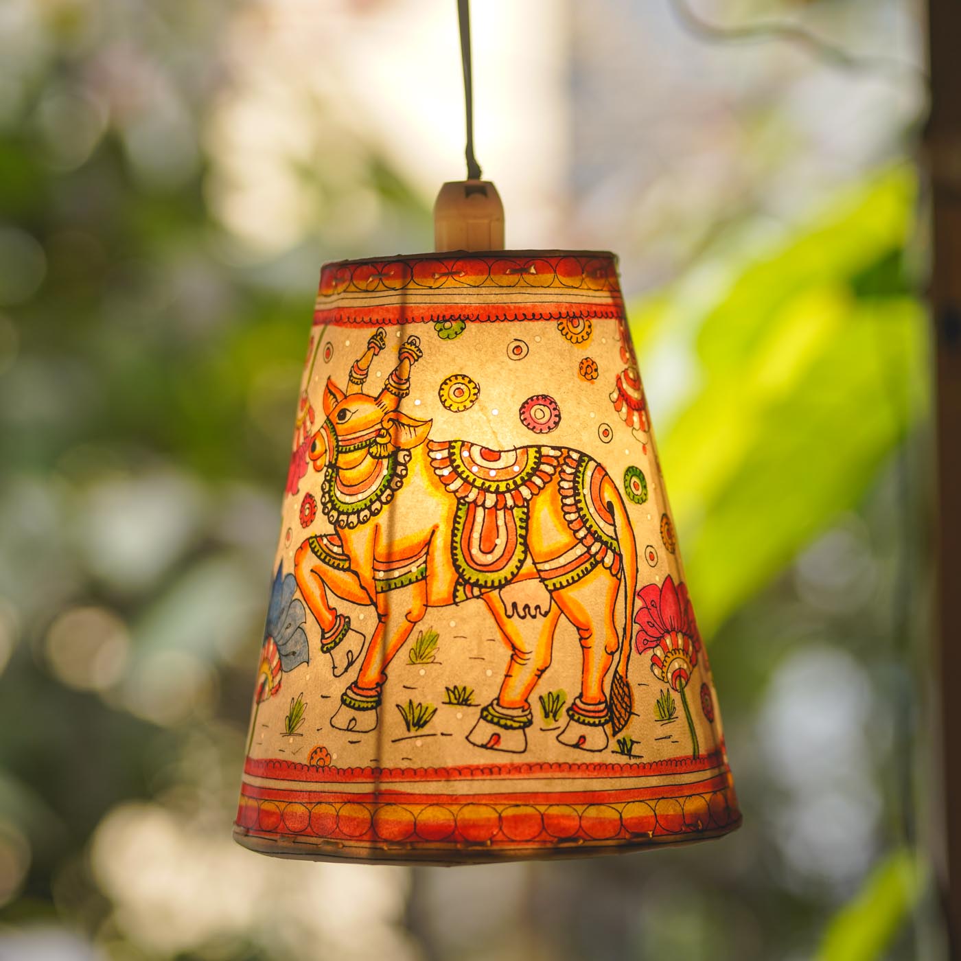 Buy Cow Hand Painted Tholu Bommalata Hanging Lamp | 8 inches Online On ...