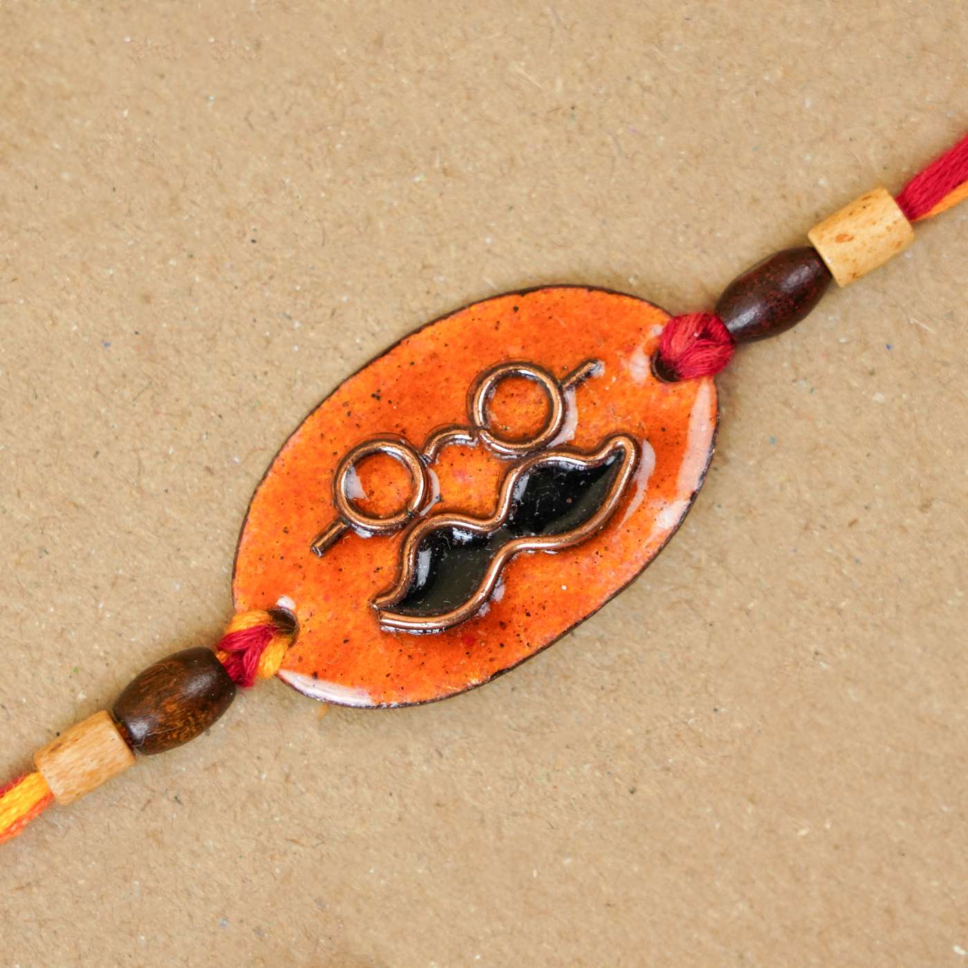 Buy Handmade Mooch Copper Enamel Rakhi With Chocolates & Roli Chawal ...