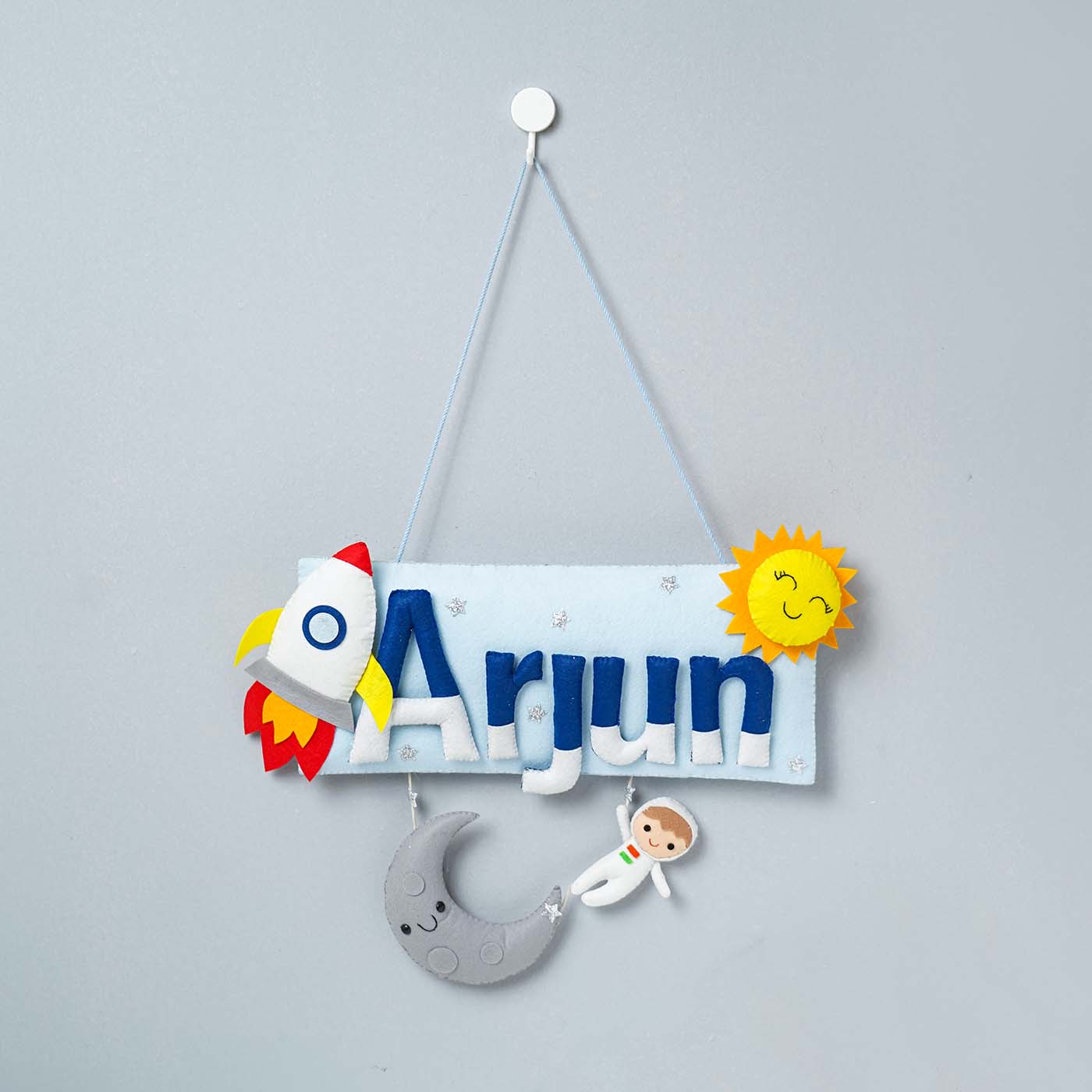 Buy Handcrafted Space Themed Rectangle Felt Name Plate for Kids Online ...