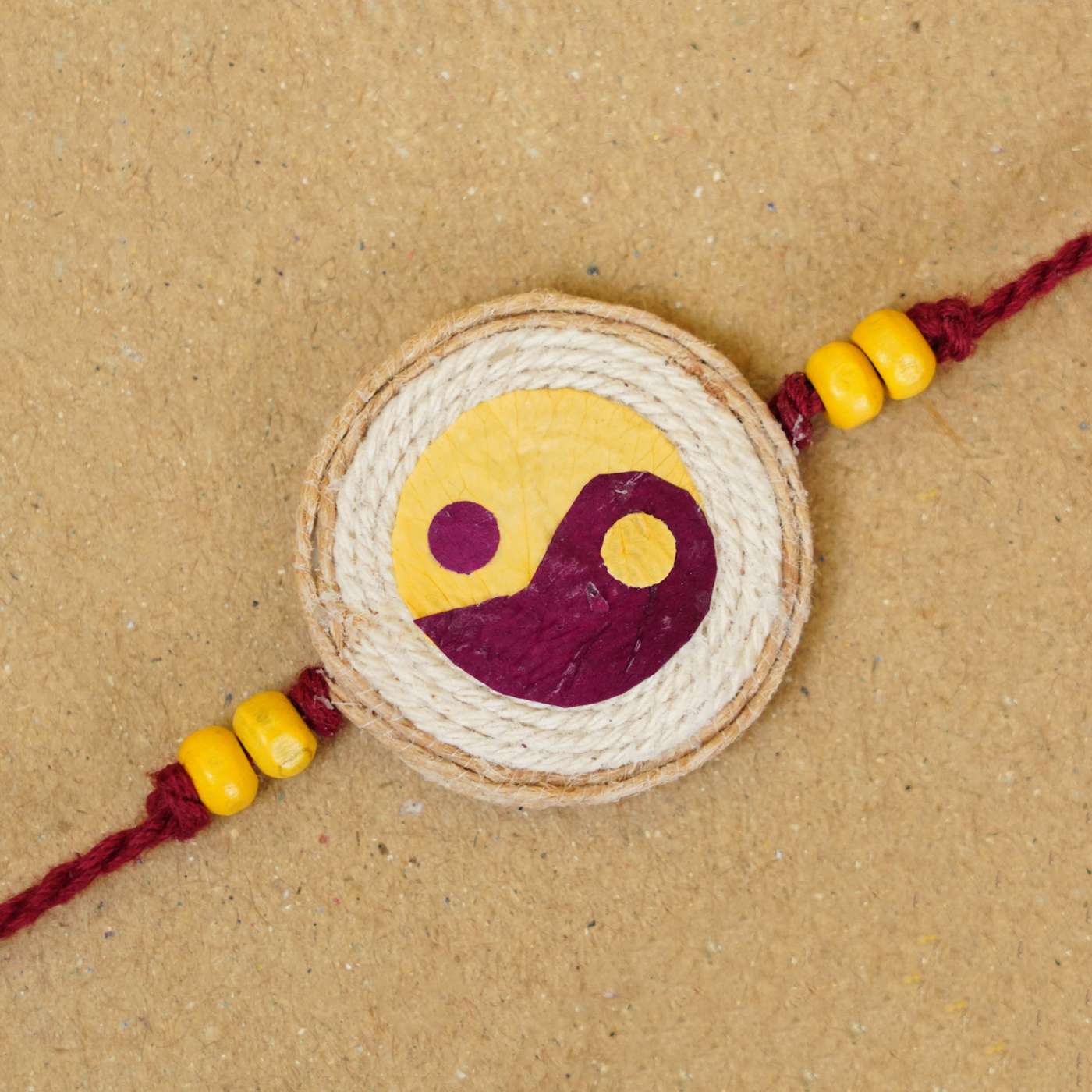 Buy Handmade Pressed Flower Art Yin & Yang Jute Rakhi With Roli Chawal ...