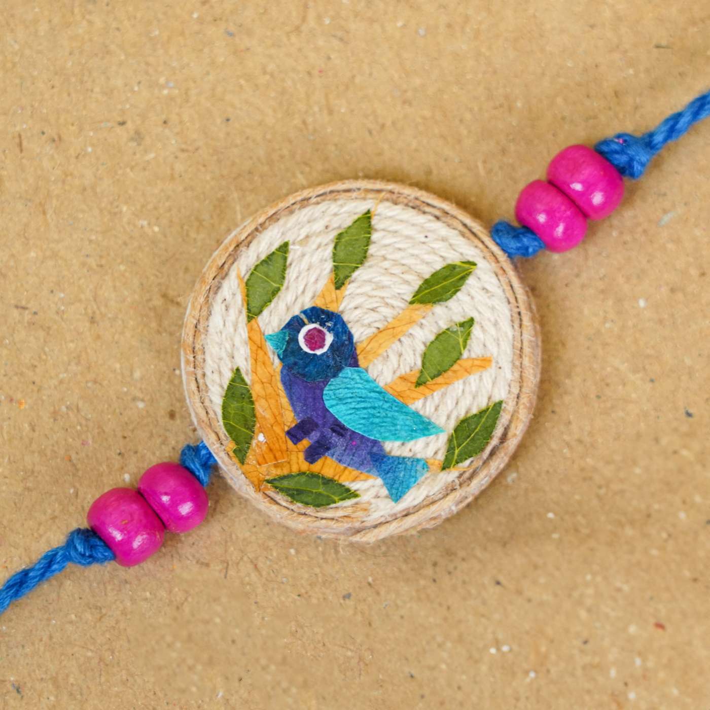 Buy Handmade Pressed Flower Art Bluebird Jute Rakhi With Roli Chawal ...