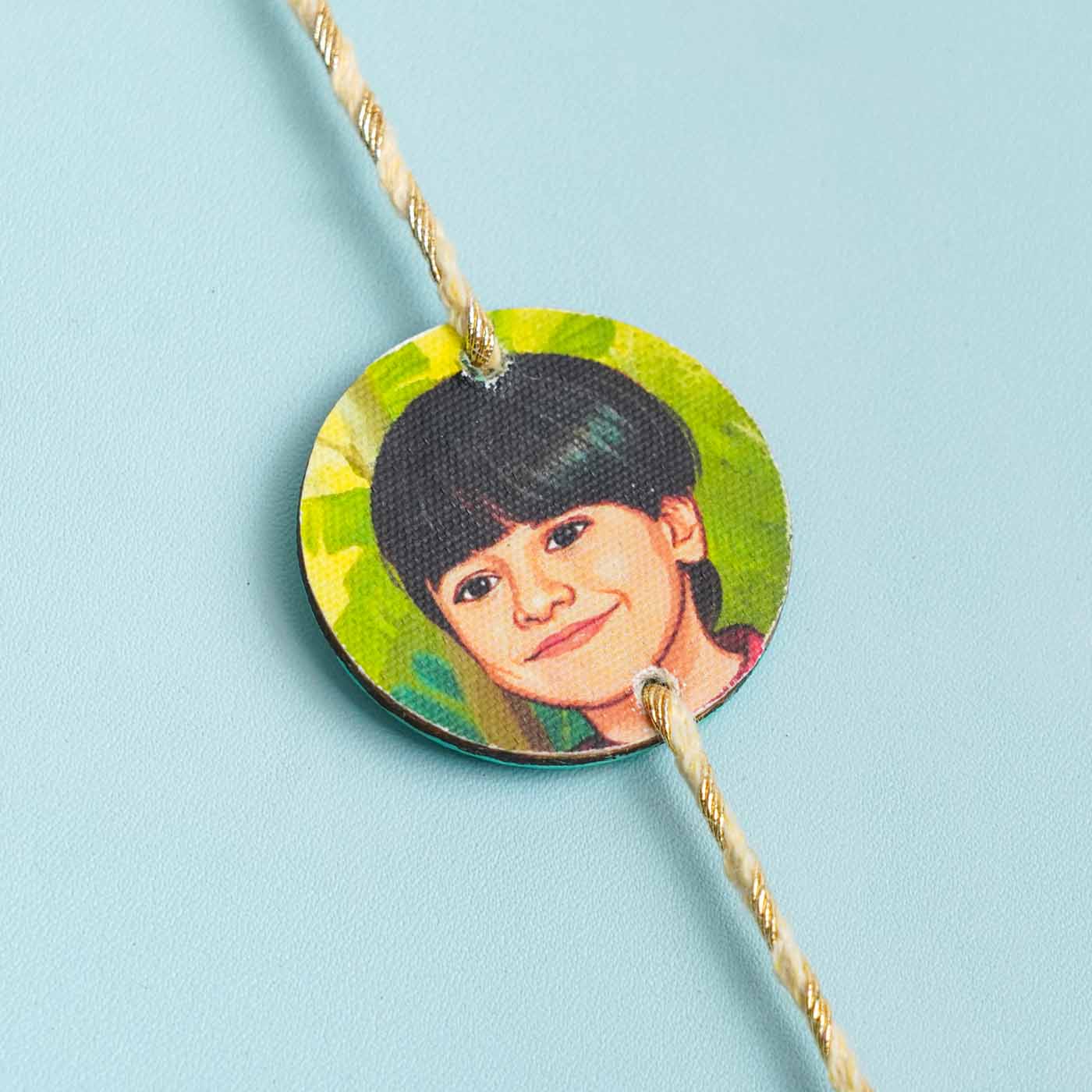 Buy Handpainted Photo Customized Caricature Rakhi With Roli & Chawal ...