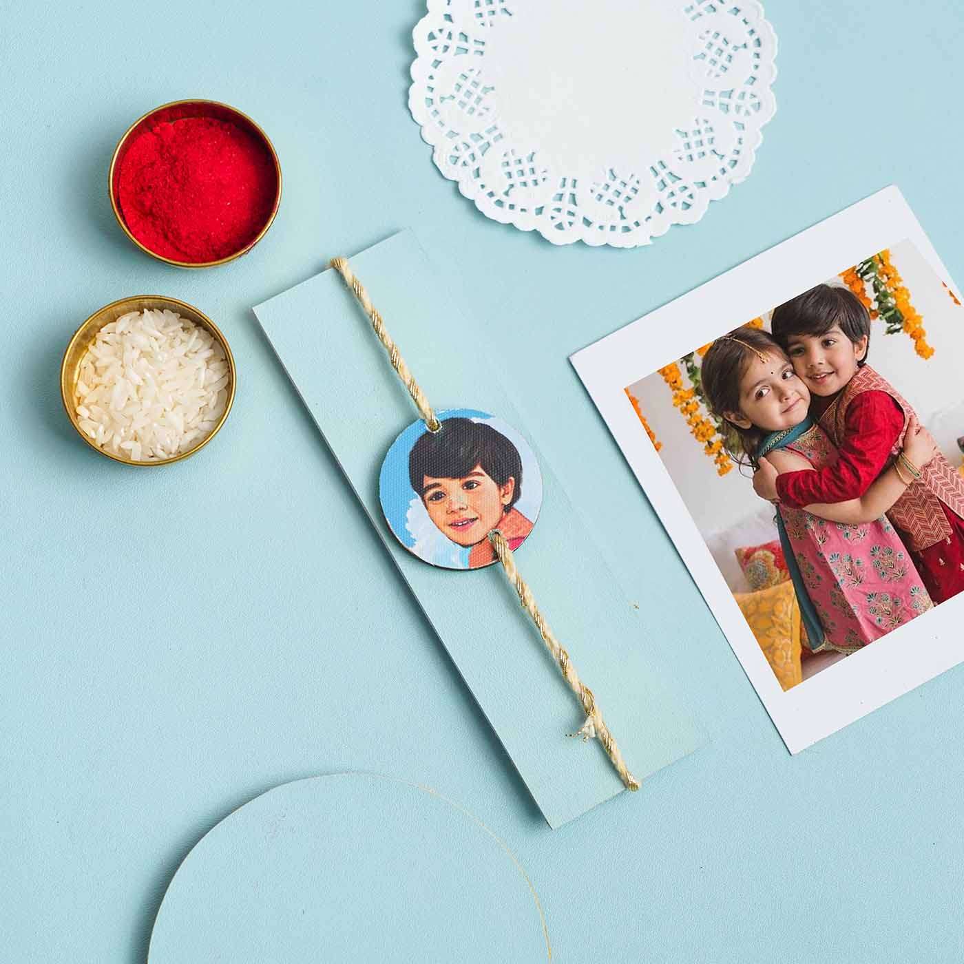 Buy Handpainted Photo Customized Caricature Rakhi With Roli & Chawal ...