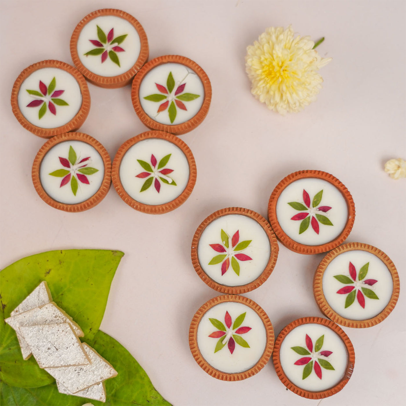 Buy 10 Diyas | Mini Handmade Pressed Flower Decorative Terracotta Diya ...