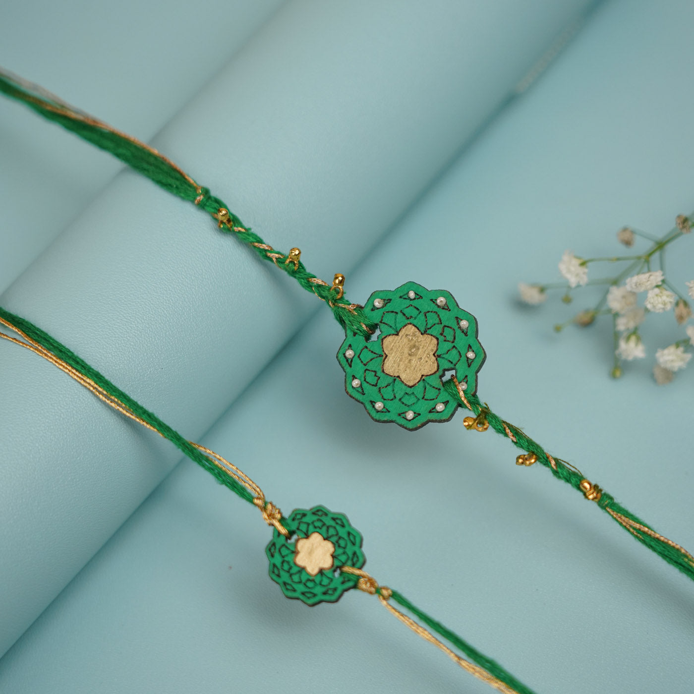 Buy Handmade Green Flower Shape Ghungroo & Shell Wooden Bhaiya Bhabhi ...