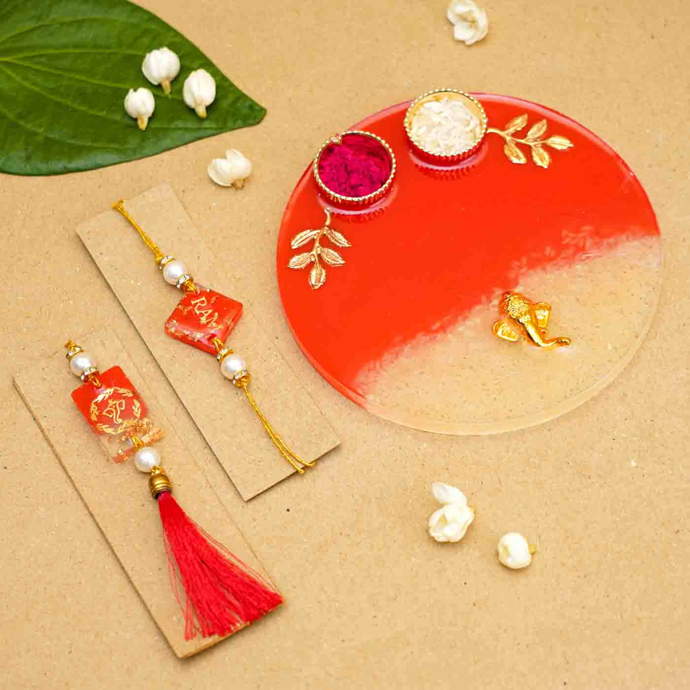 Buy Personalized Handmade Red Resin Rakhi Thali With Roli Chawal For ...
