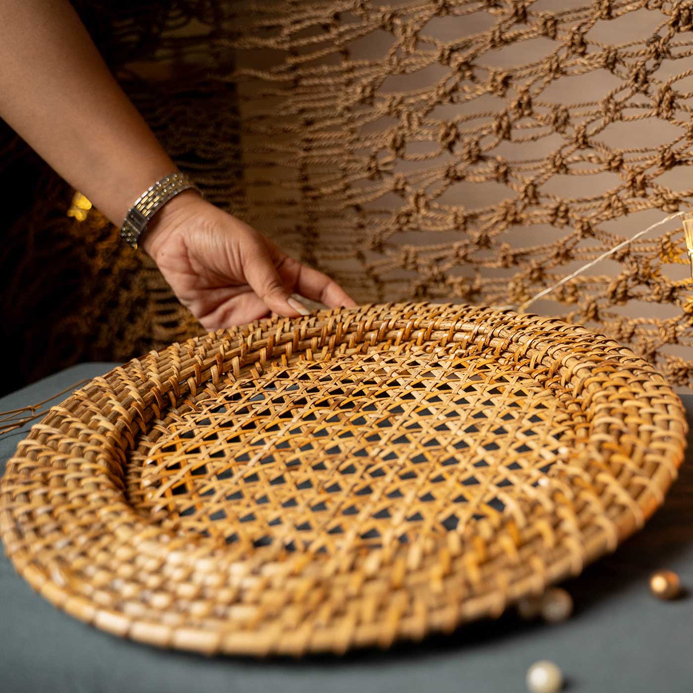 Buy Handmade Rattan Webbed Cane Table Mat Online On Zwende