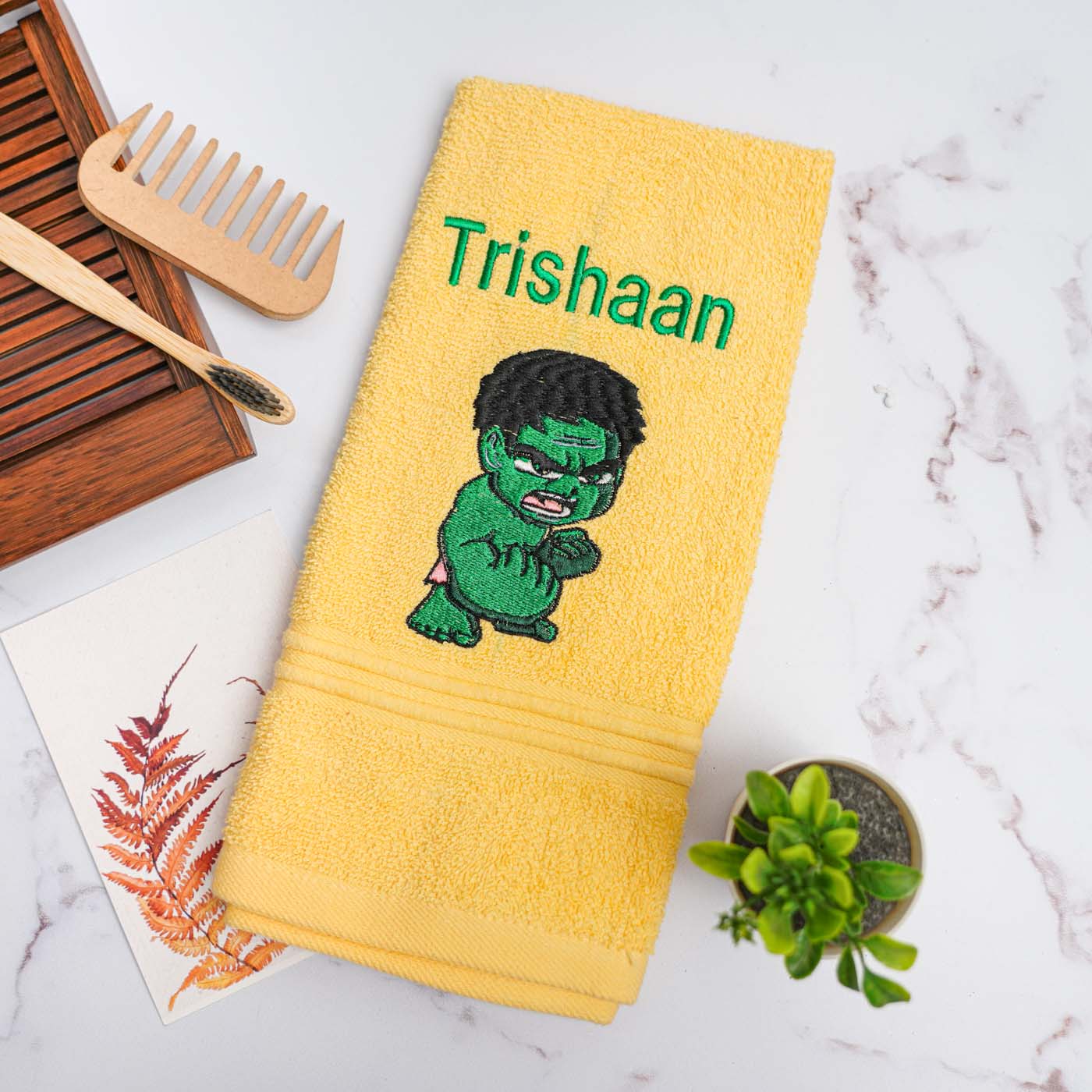 Buy Personalized Embroidered Hulk Design Cotton Hand Towel Online On Zwende