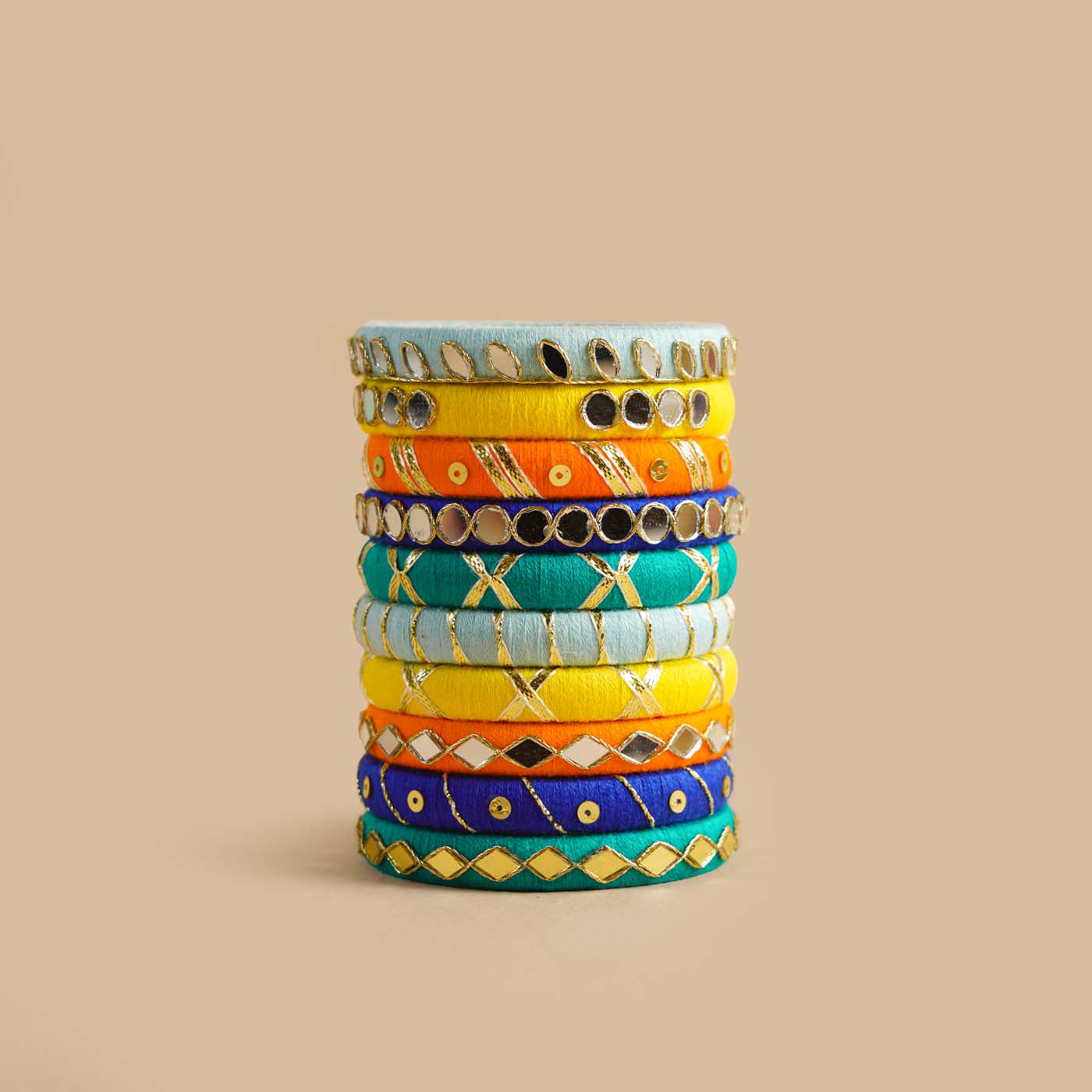Buy Multicolor Handcrafted Ishani Mirror Work Bangles | Set of 10 ...