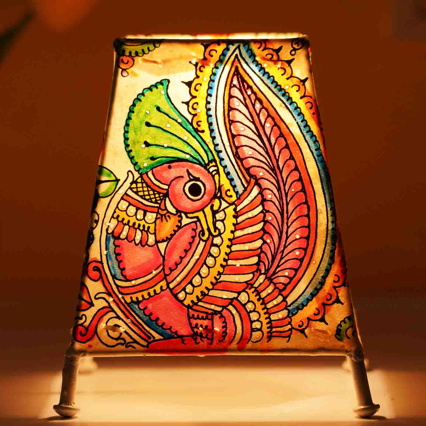 Buy Floral Peacock Hand Painted Tholu Bommalata Small Tabletop Lamp | 6 ...