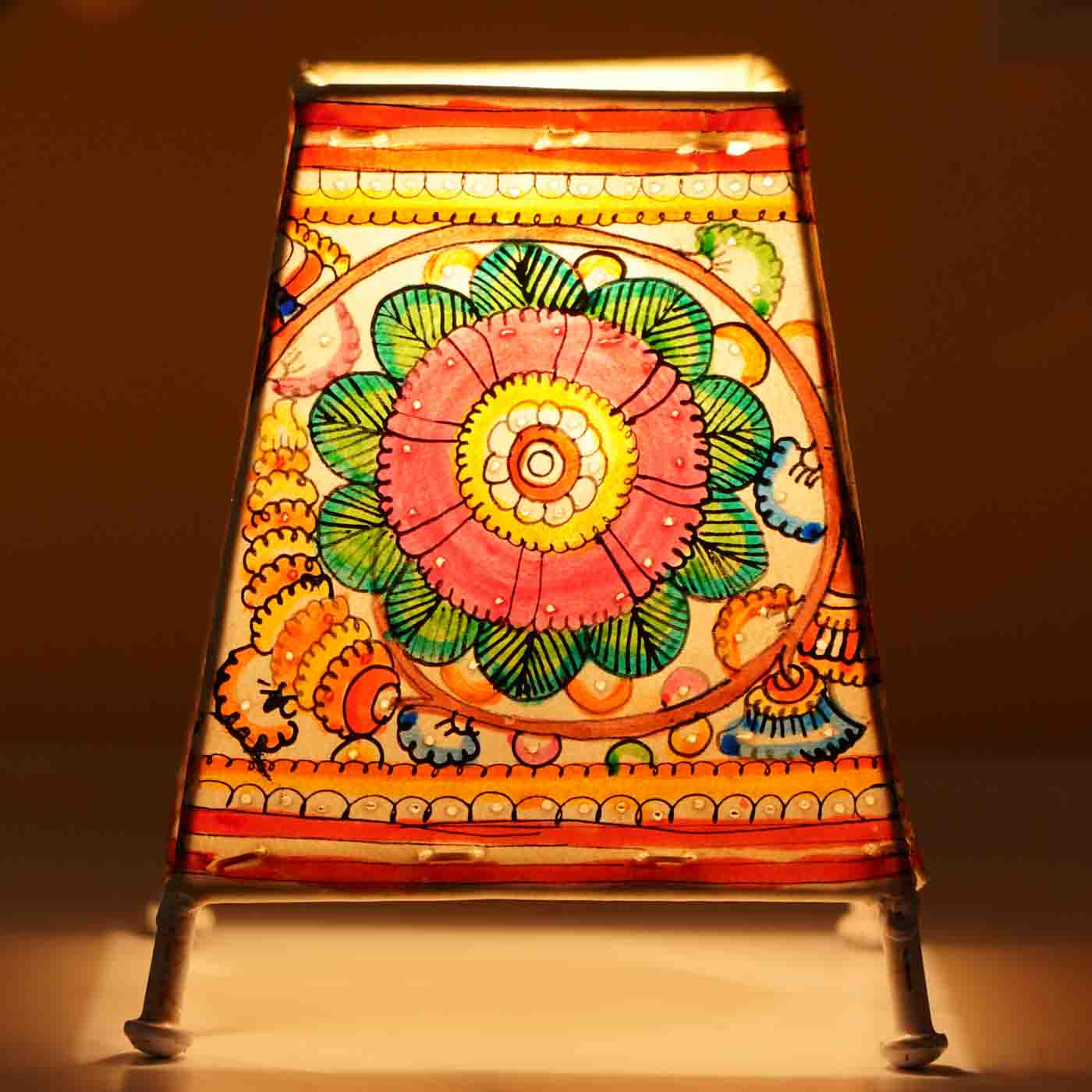 Buy Floral Hand Painted Tholu Bommalata Small Tabletop Lamp | 6 inches ...
