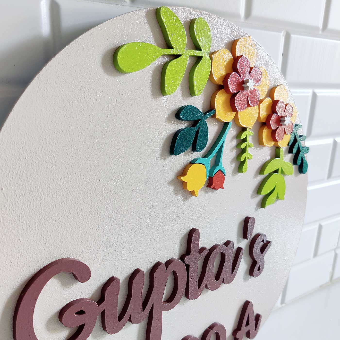 Handcrafted Personalized MDF Floral Nameplate – Zwende