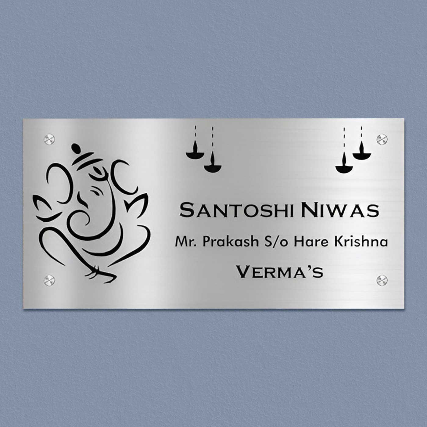 Buy Personalized Ganesha & Diya Theme Stainless Steel Name Plate Online ...