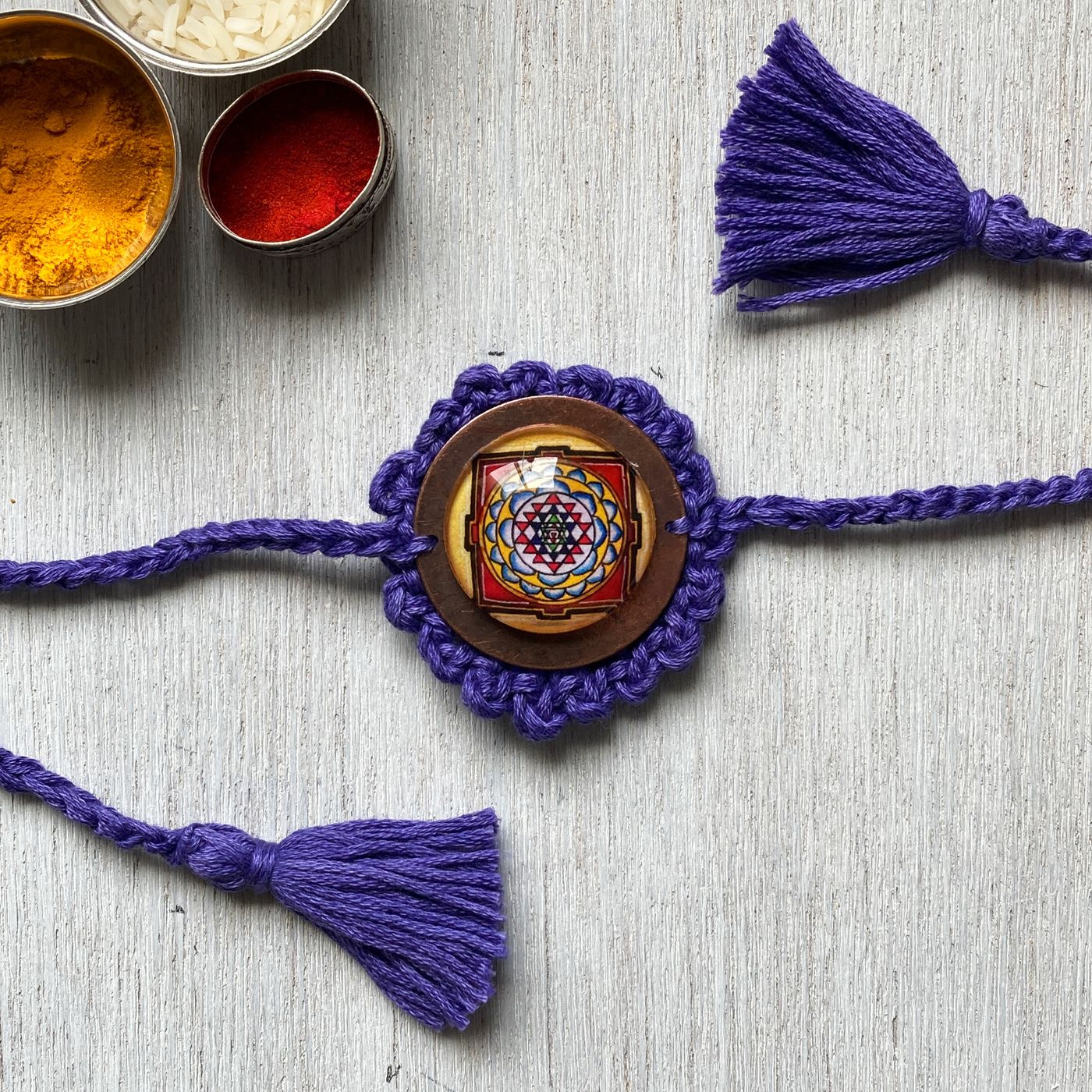 Buy Handcrafted Crochet Folk Art Mandala Rakhi With Rice, Roli, Haldi ...