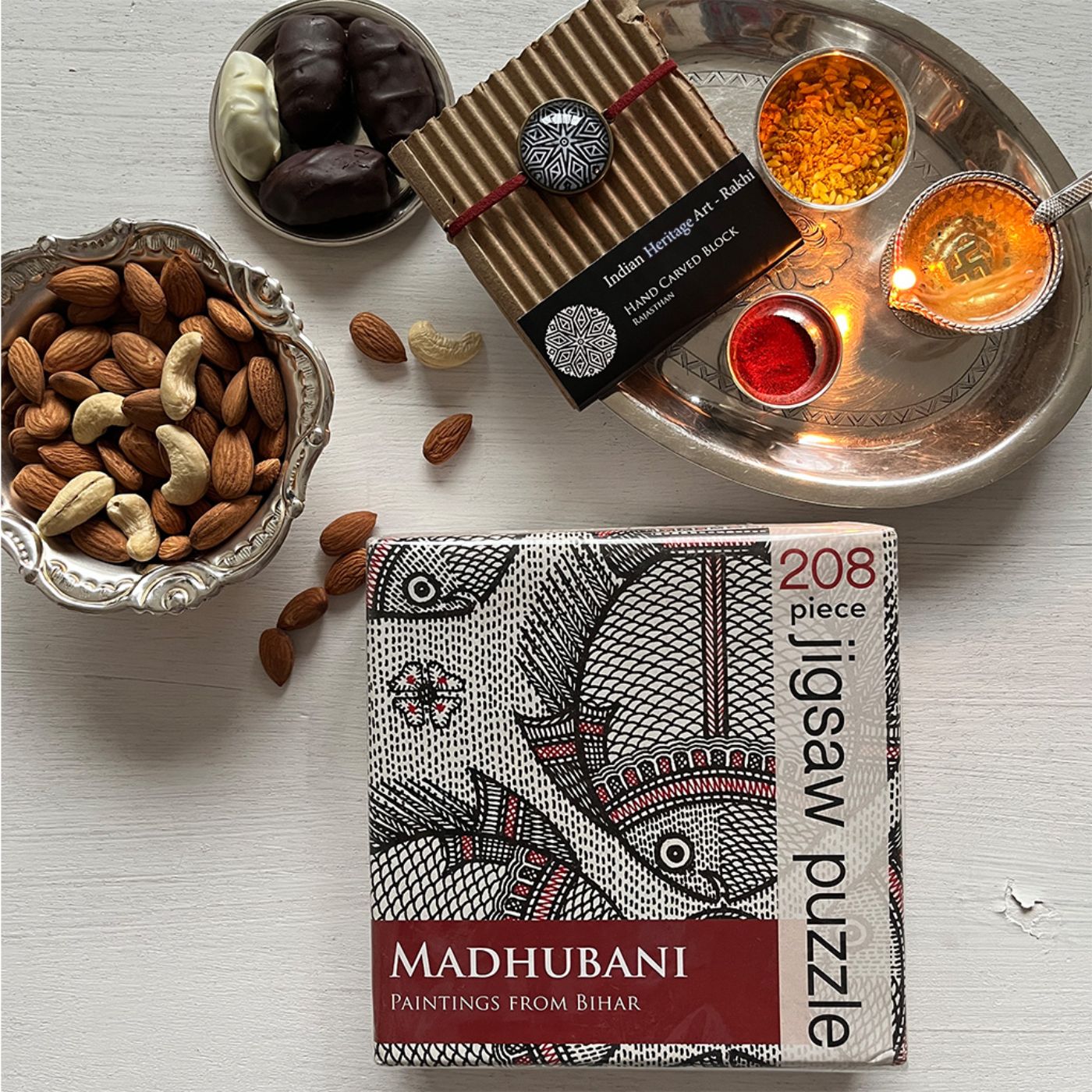 Buy Handcrafted Folk Art Rakhi Hamper For Kids With Rice, Roli, Haldi ...