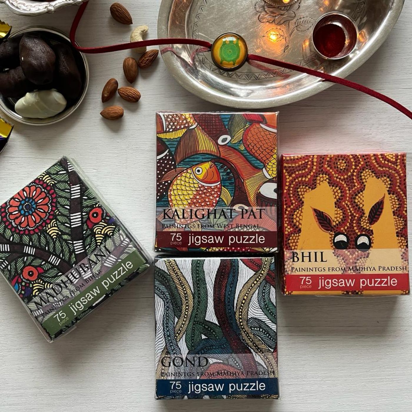 Buy Handcrafted Folk Art Rakhi Hamper For Kids With Rice, Roli, Haldi ...