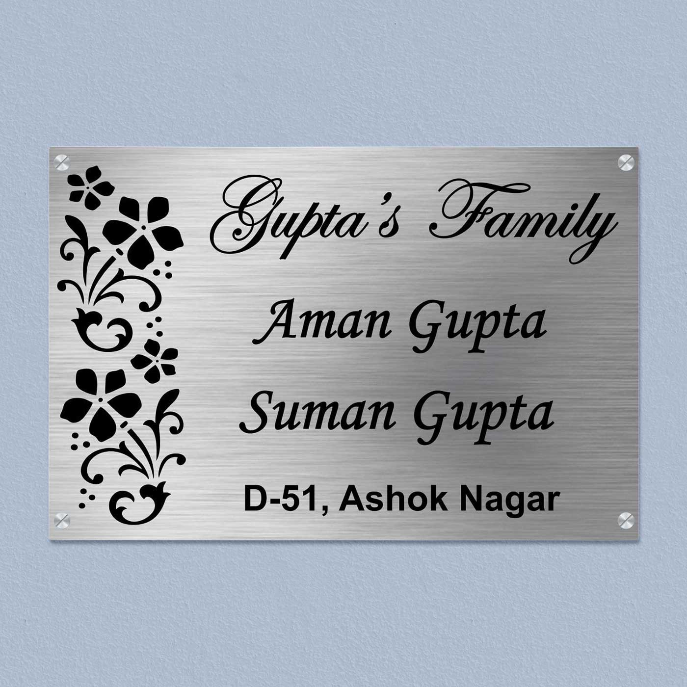 Buy Personalized Floral Theme Stainless Steel Name Plate Online On Zwende