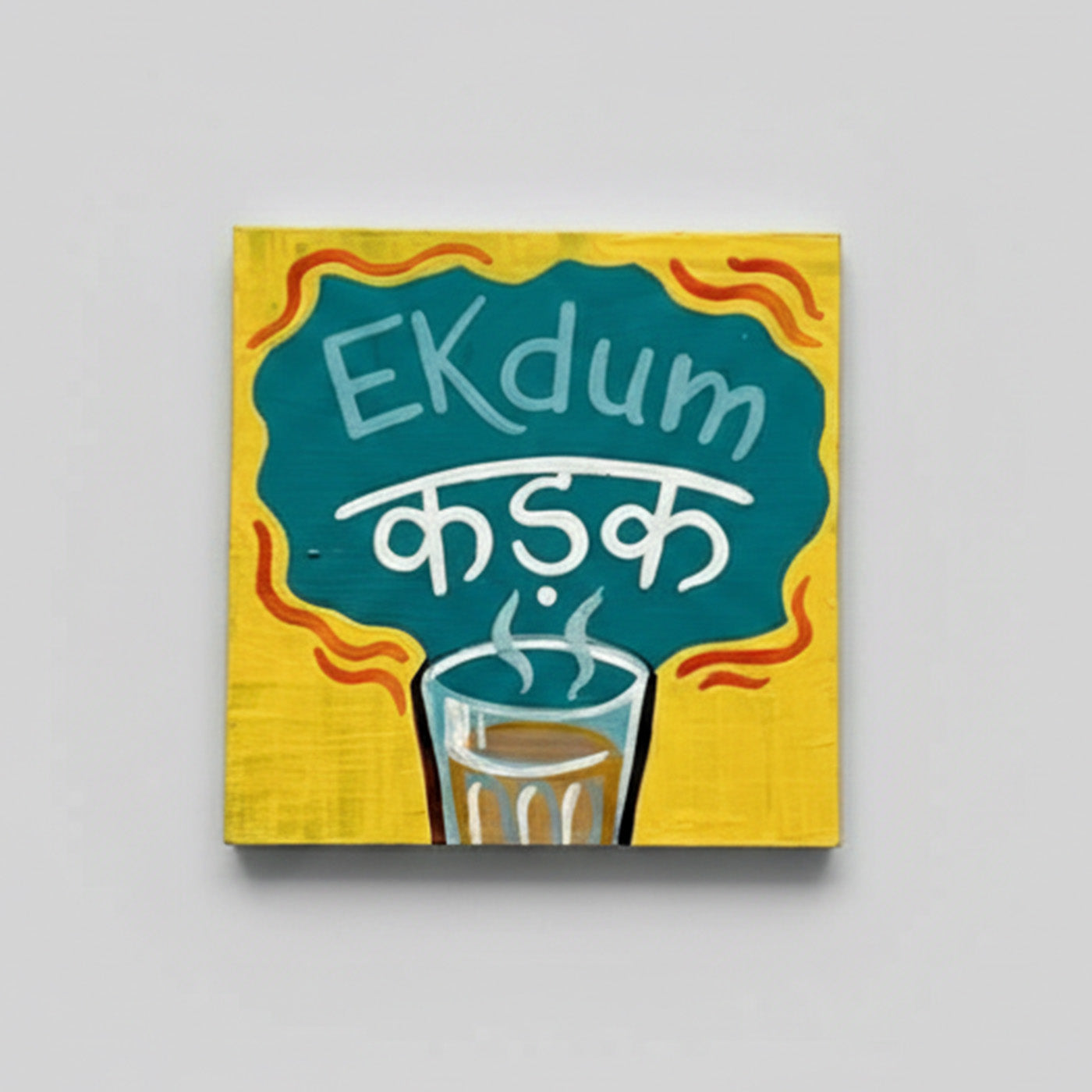 Buy Hand-Painted "Ekdum Kadak" MDF Wood Fridge Magnet Online On Zwende