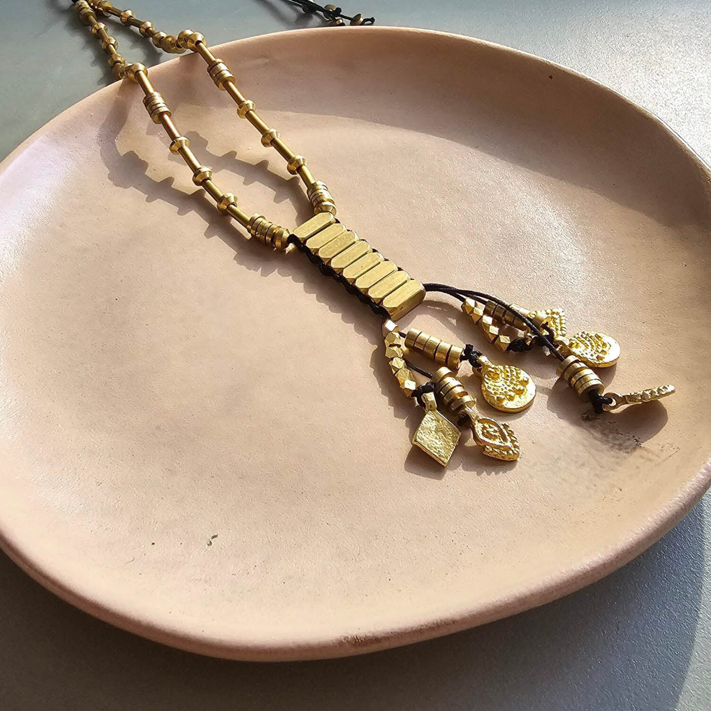 Buy Handmade Golden Gleam Stand Brass Necklace Online On Zwende