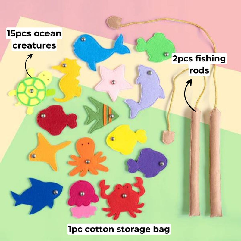 Kid's Felt Fishing Kit with Magnetic Ocean Creatures – Zwende